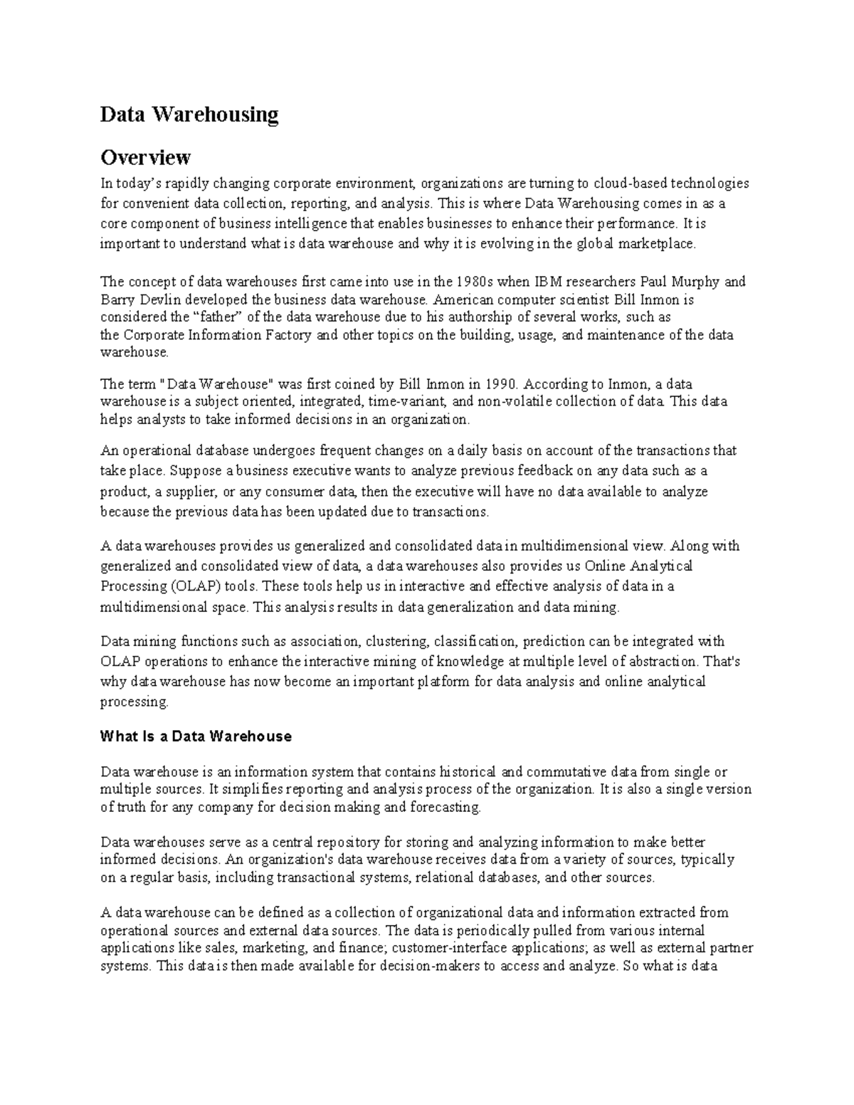 Unit 1 - Comprehensive Data Warehousing Notes for Analysis - Studocu