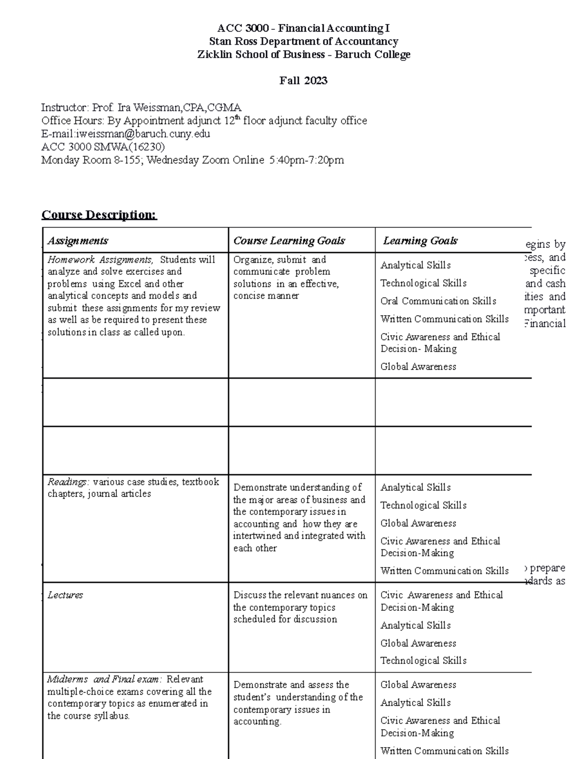 G-ACC 3000 Financial Accounting I Syllabus Fall 2023 Revision - Studocu