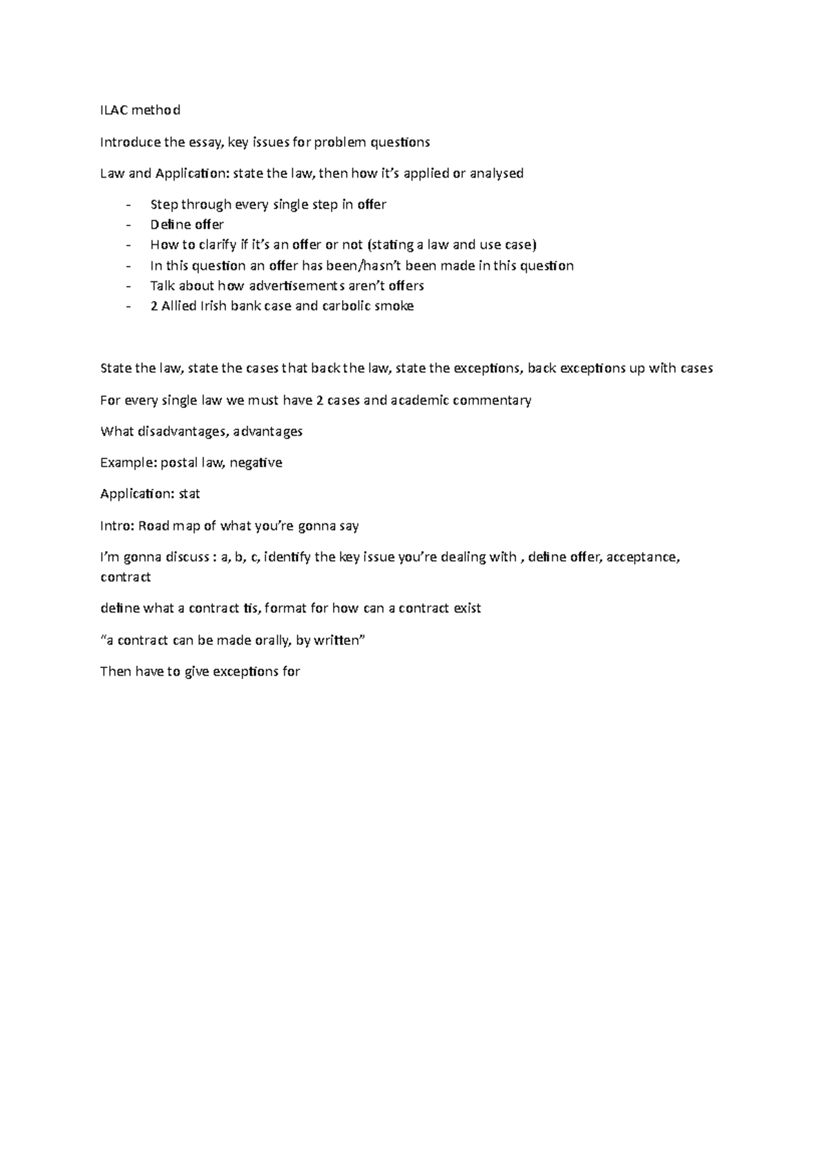 Law ILAC method - ILAC method Introduce the essay, key issues for ...