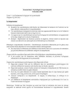 PSY1105 cours 1 - Définir la personnalité : 2 types de concepts (2 sens ...
