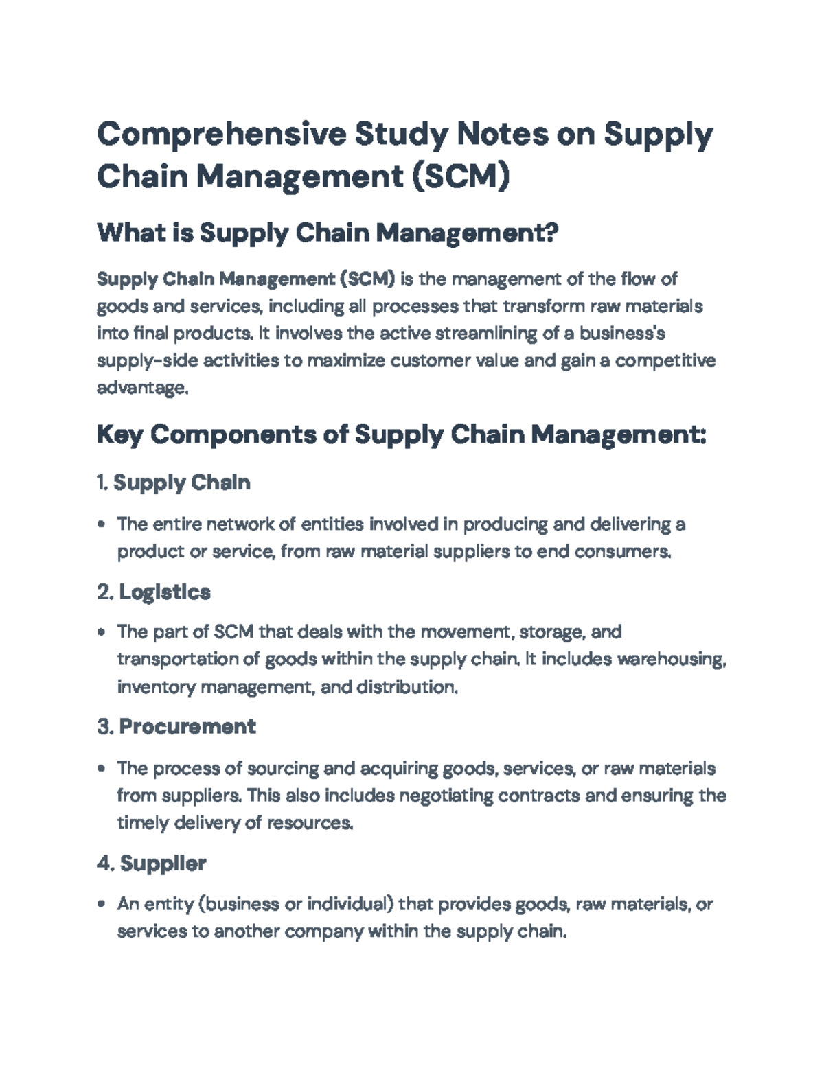 Comprehensive SCM Study Notes: Key Concepts and Practices ...