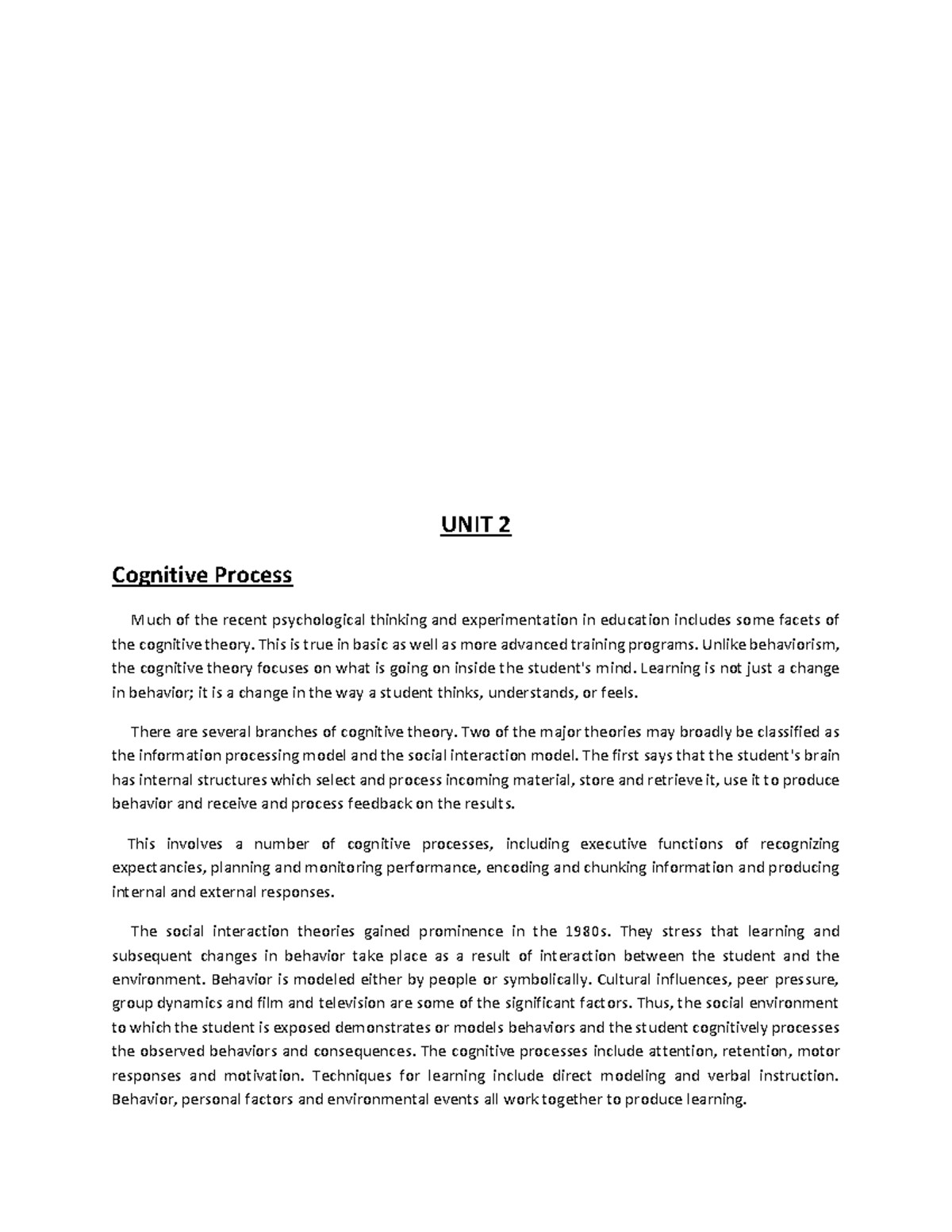 OB Unit 2 - Cognitive Processes and Personality in Organizations - Studocu