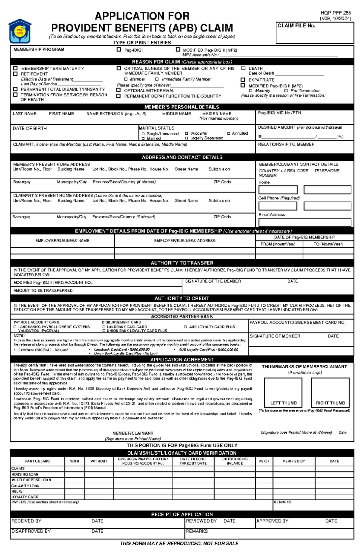 PFF285 Application for Provident Benefits Claim V09 - Studocu