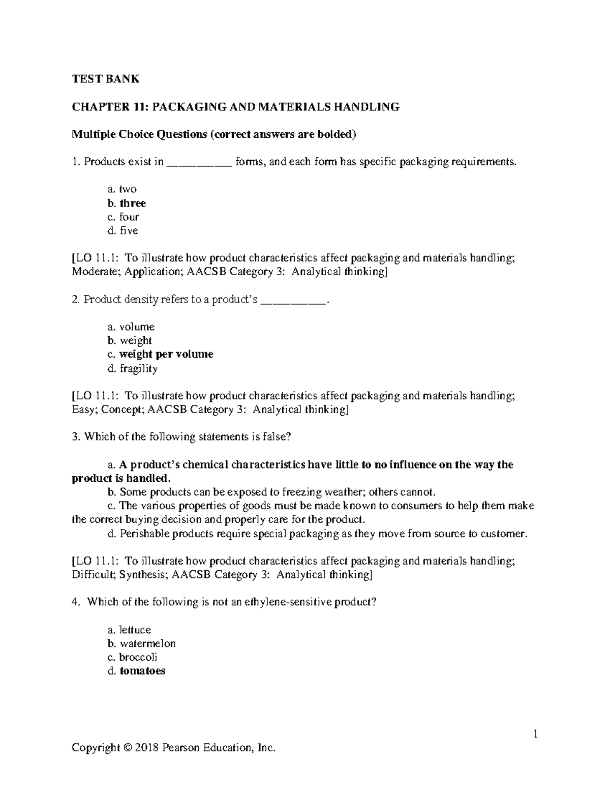 Chapter 11: Packaging & Materials Handling - Test Bank Questions - Studocu