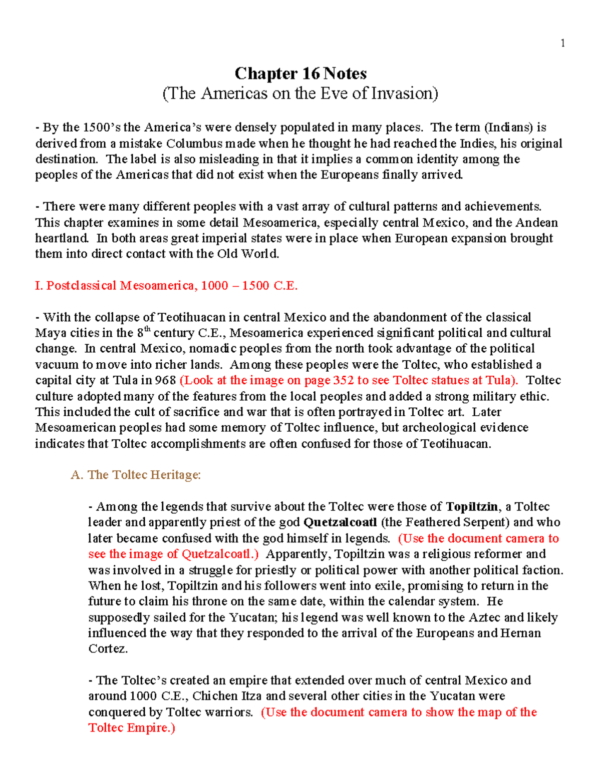 Chapter 16 Notes: The Americas Before European Invasion - Studocu