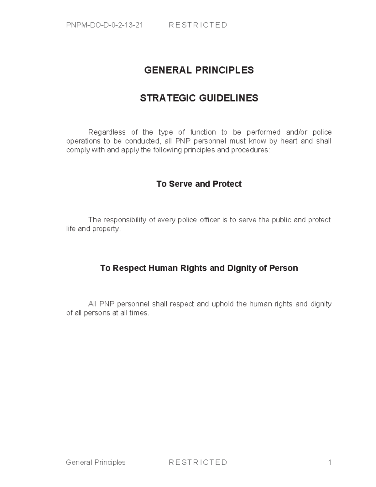 PNP Manual 2021: General Principles and Operational Guidelines - Studocu