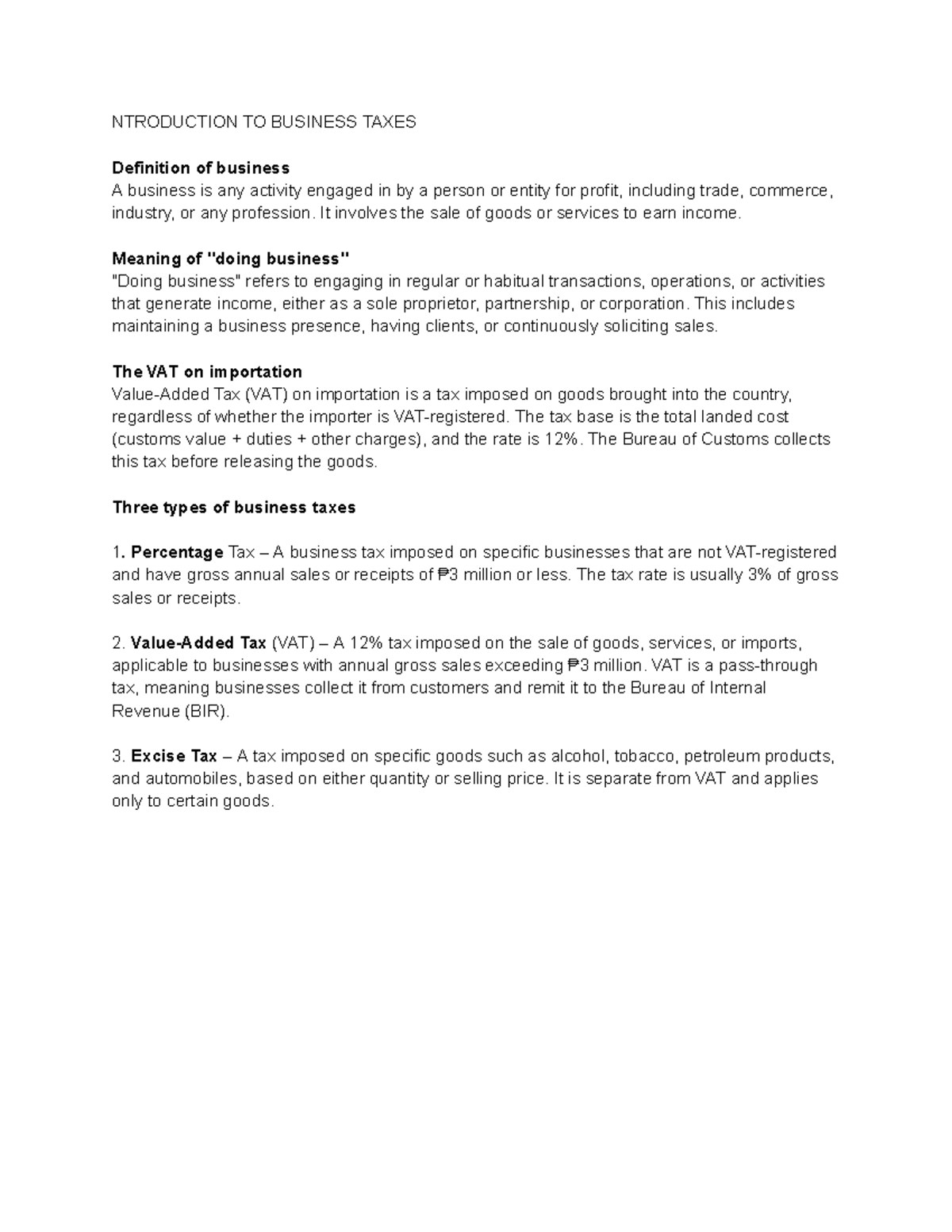 Business Taxation Overview: Key Concepts and Types - Studocu