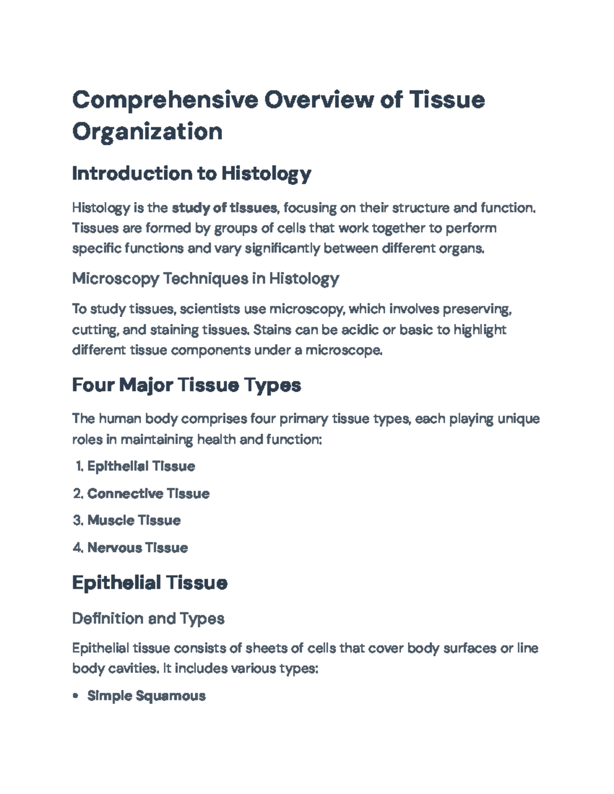 Comprehensive Overview of Histology and Tissue Organization in Biology ...