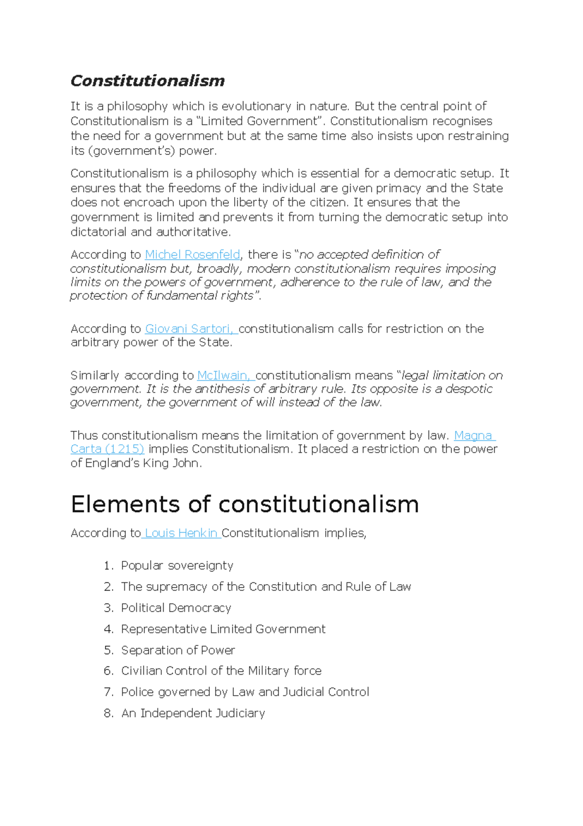 Constitutionalism: Key Concepts and Elements Explained - Studocu