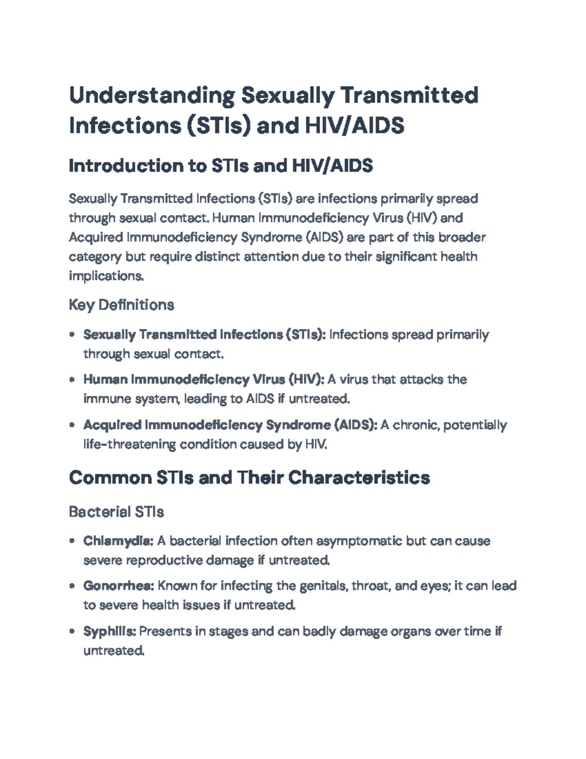Understanding STIs and HIV/AIDS: Key Concepts and Management Strategies ...