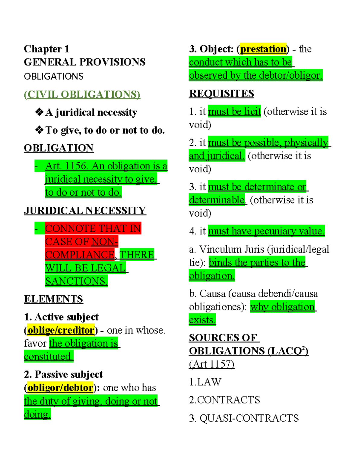 **CIVIL OBLIGATIONS: Chapter 1 Overview, Legal Provisions & Key ...