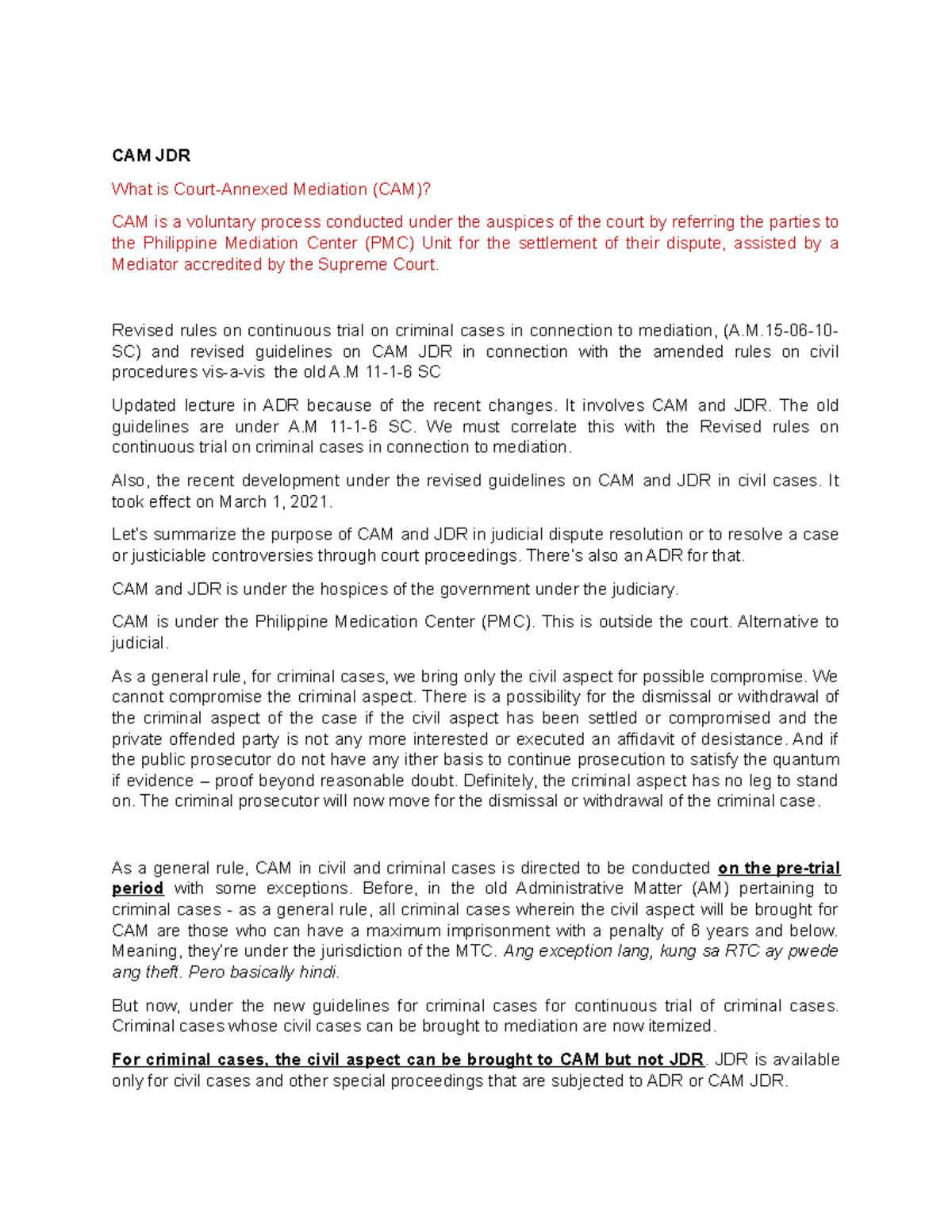 CAM JDR - CAM and JDR notes for - CAM JDR What is Court-Annexed ...