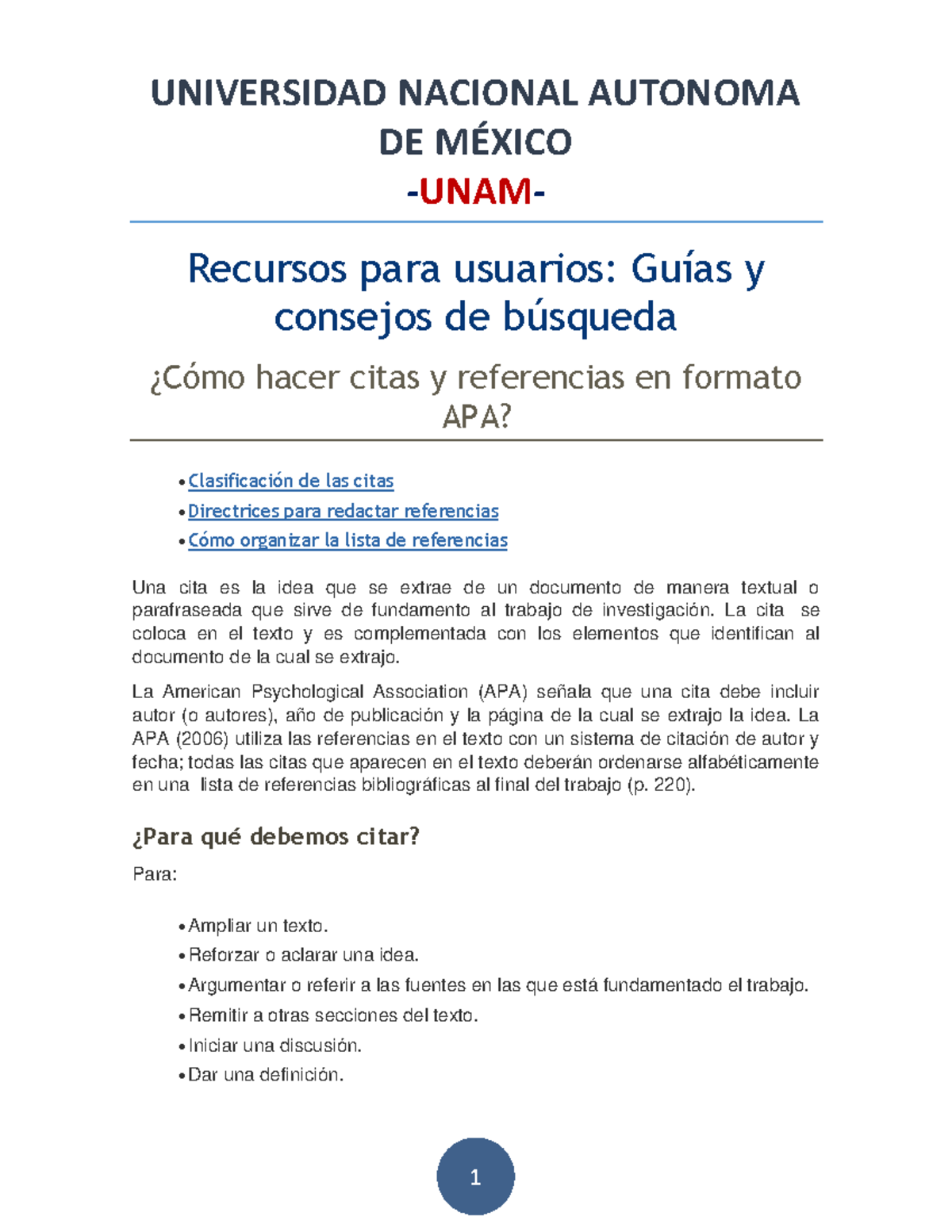 6. UNAM - Guía para Citas y Referencias en Formato APA - Studocu