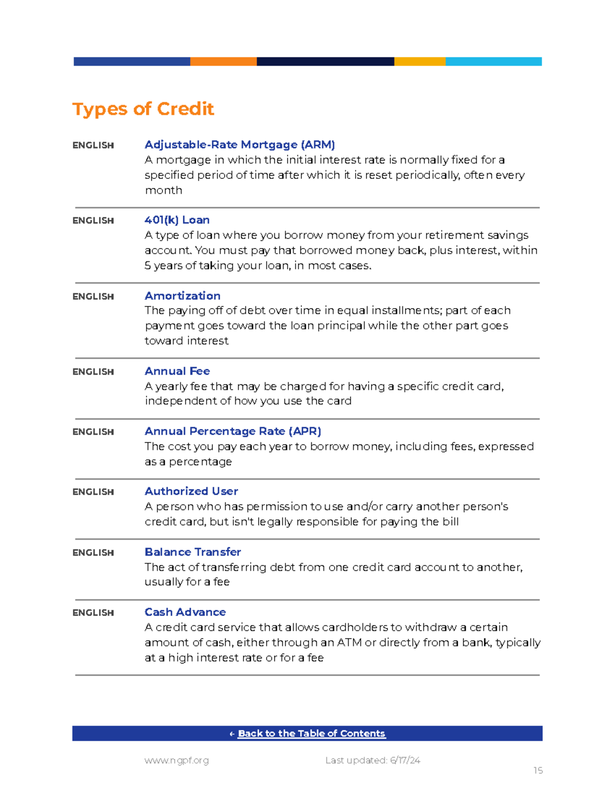 Unit 4 Types of Credit - Vocabulary Notes - Studocu