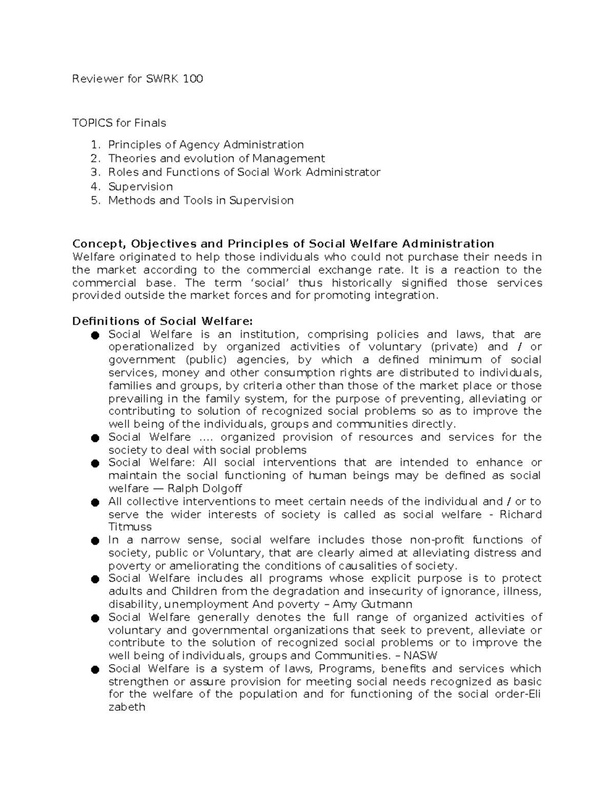 SWRK 100 Final Exam Review: Key Topics in Social Work Administration ...