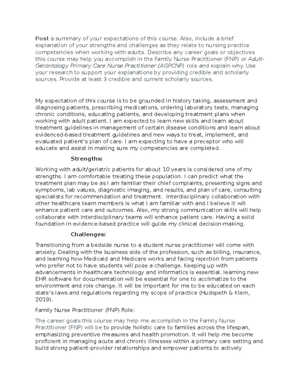 Week 1 Expectations and Competencies Summary for NRNP 6531 Practicum ...