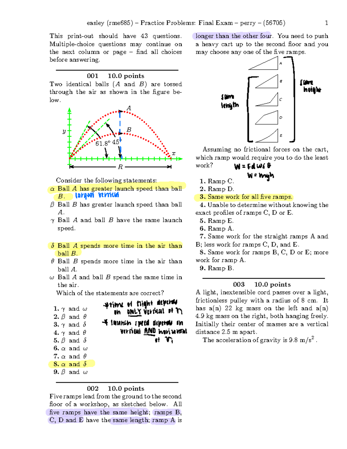Physics 101: Final Exam Practice Questions and Solutions - Studocu