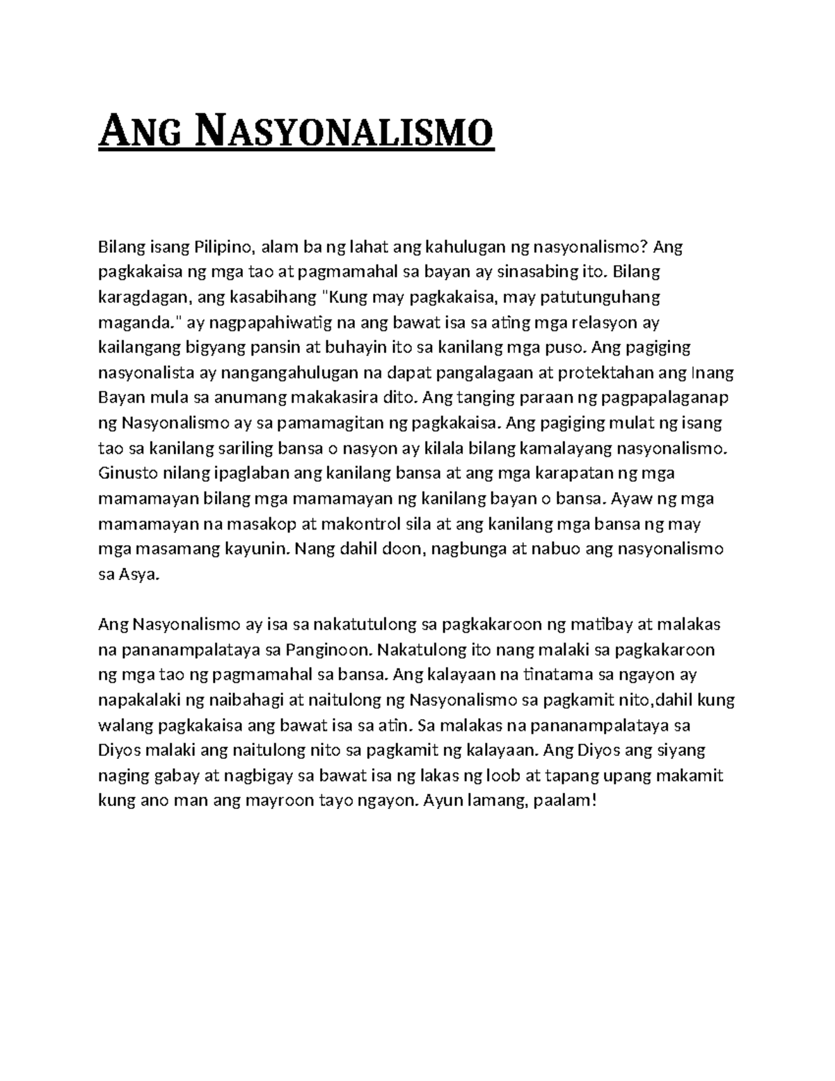 Essay on Nasyonalismo - Ayesha: Pagsusuri ng Papel at Kahulugan - Studocu
