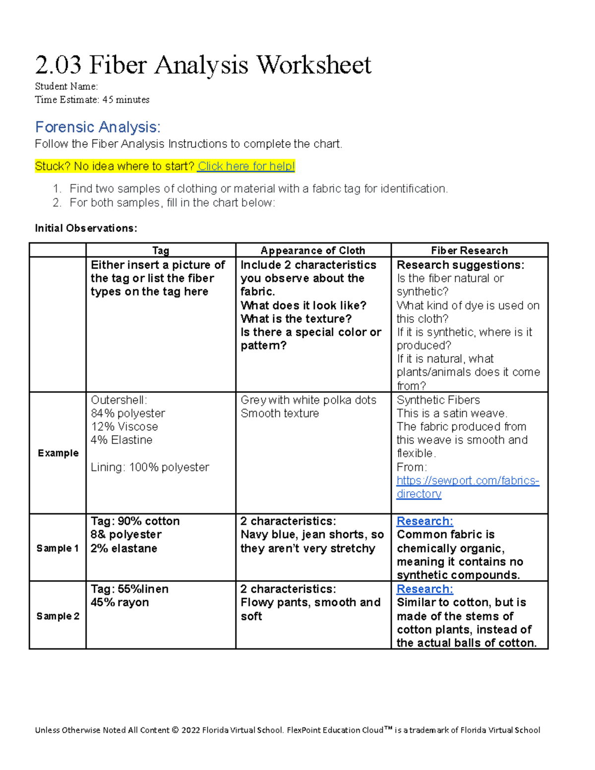 2.03 Forensic Fiber Analysis Worksheet: Identification & Testing - Studocu