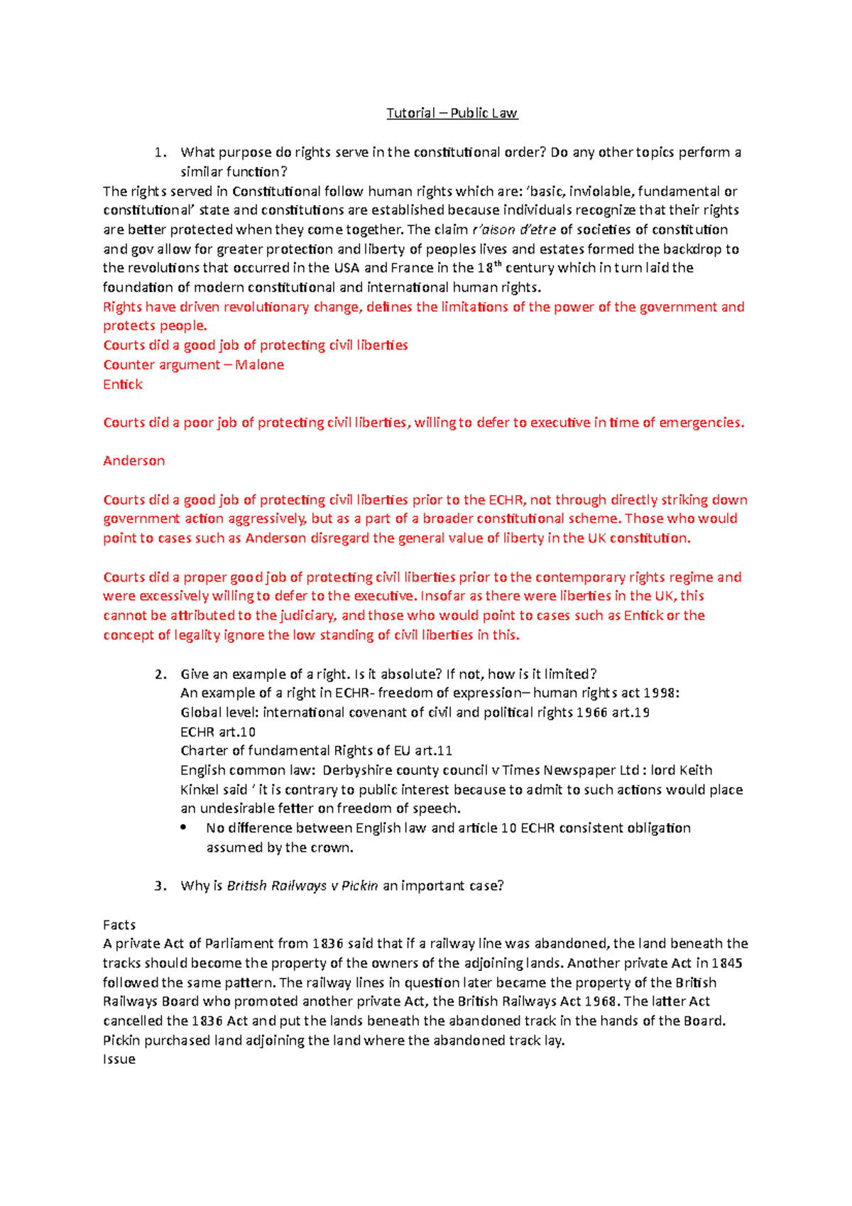 Public Law Tutorial 8: Rights and Judicial Review Insights - Studocu