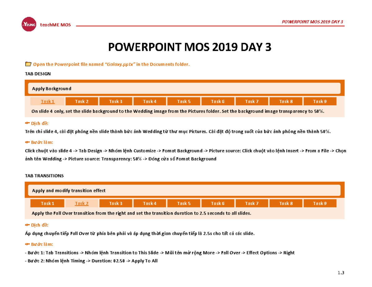 POWERPOINT MOS 2019 DAY 3: Design, Transitions, Animations & Master ...