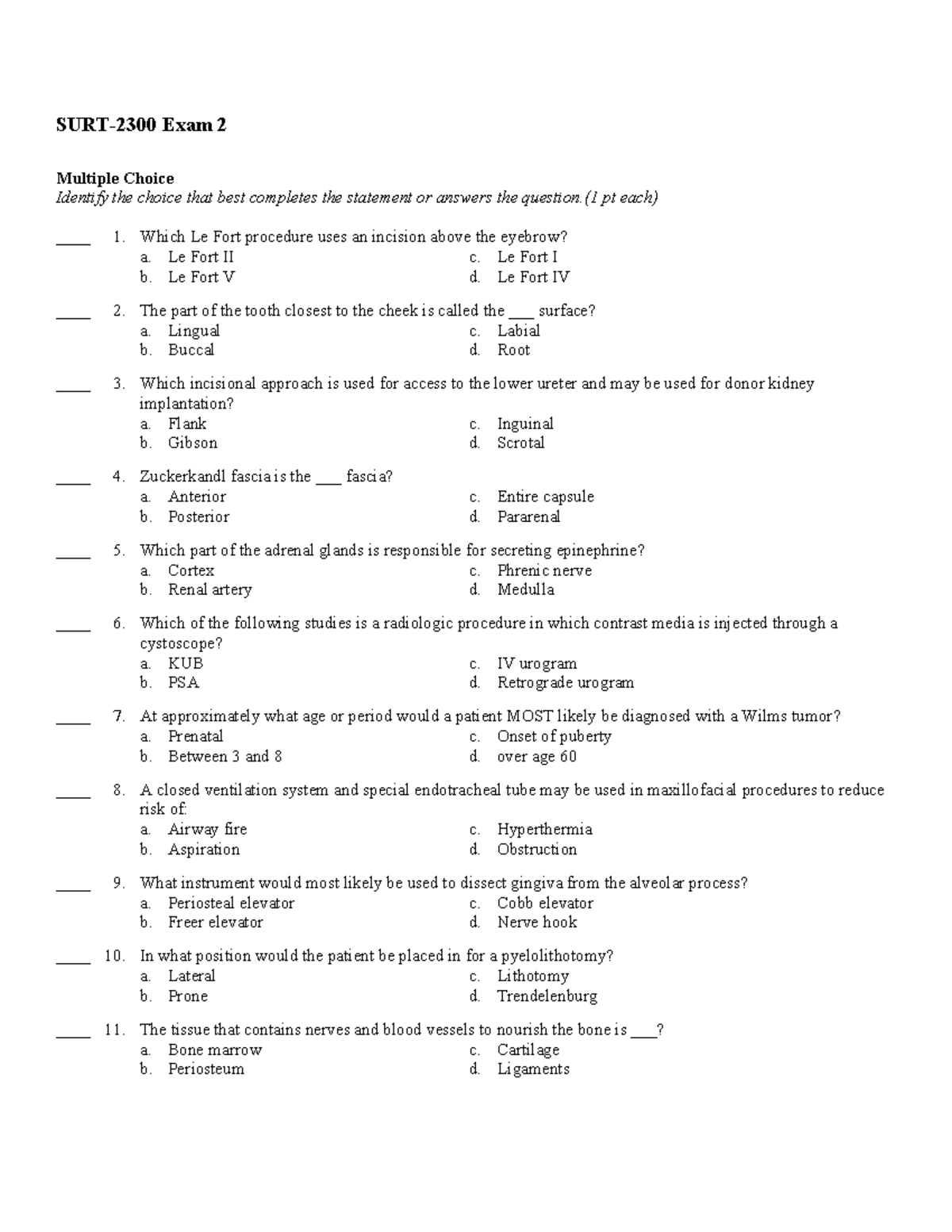 SURT-2300 Exam 2 Review: MCQs and Essay Questions - Studocu