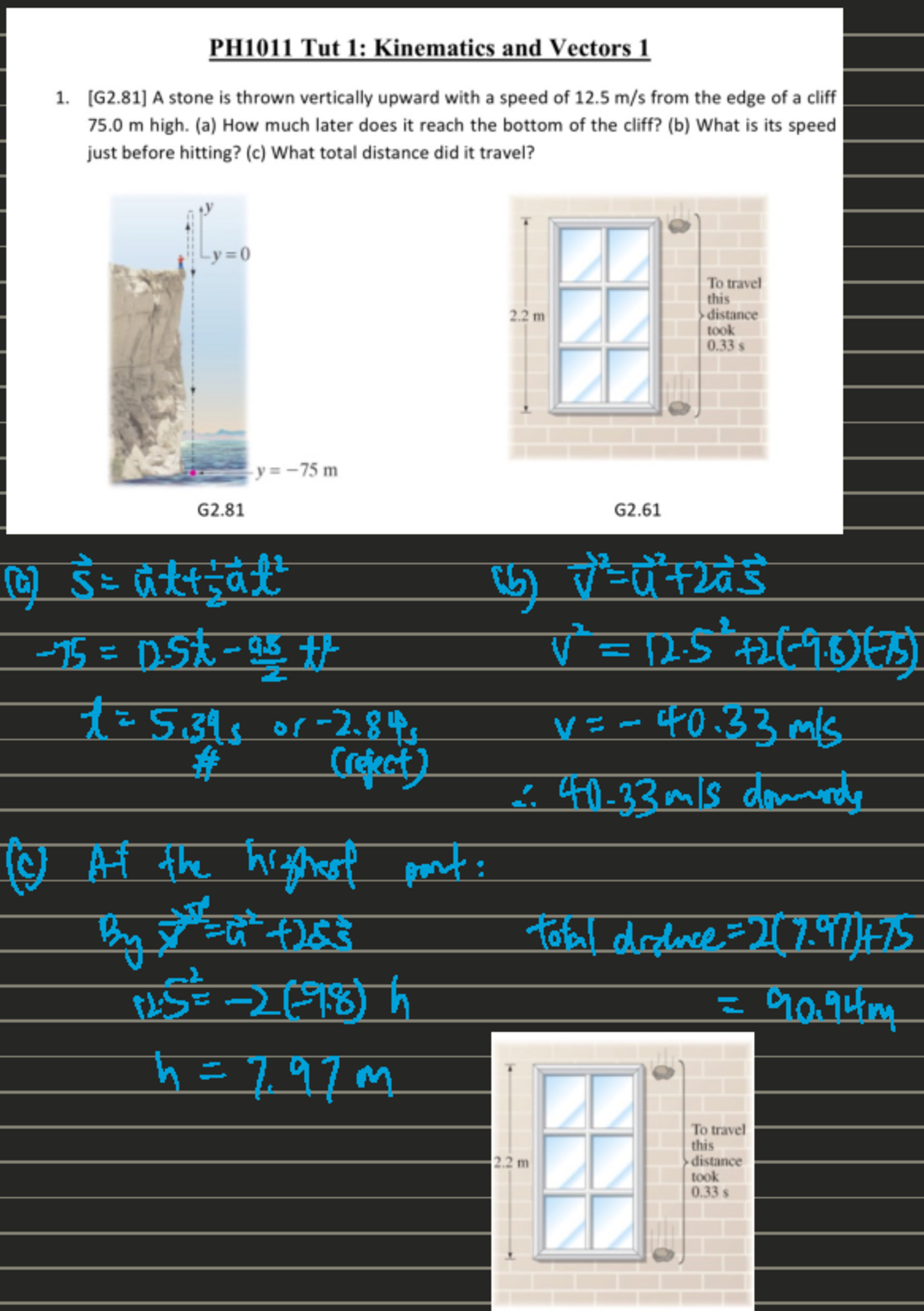 PH1011 Tutorial 1: Kinematics, Vectors, and Motion Analysis - Studocu