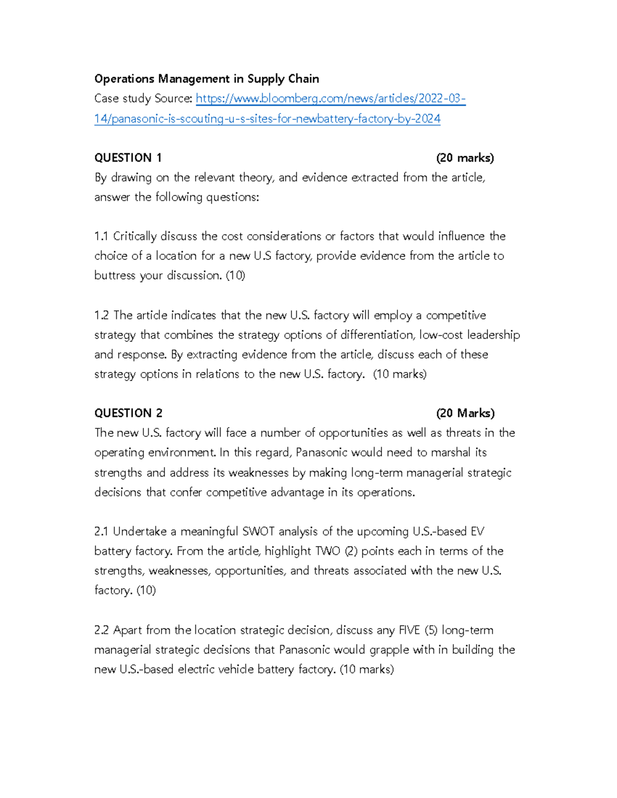 Operations Management in Supply Chain: Case Study on Panasonic U ...