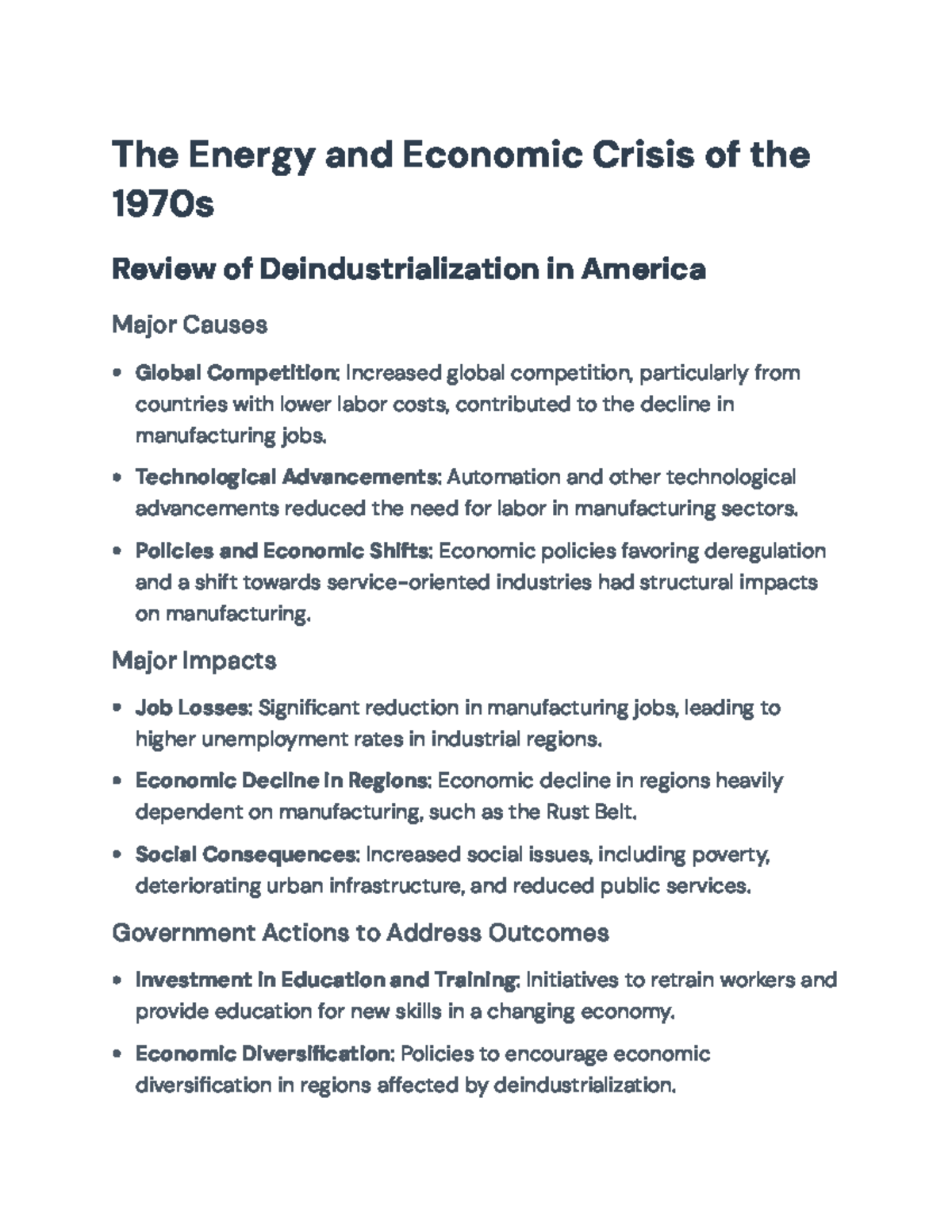 Deindustrialization and Stagflation: Economic Crisis in the 1970s - The ...