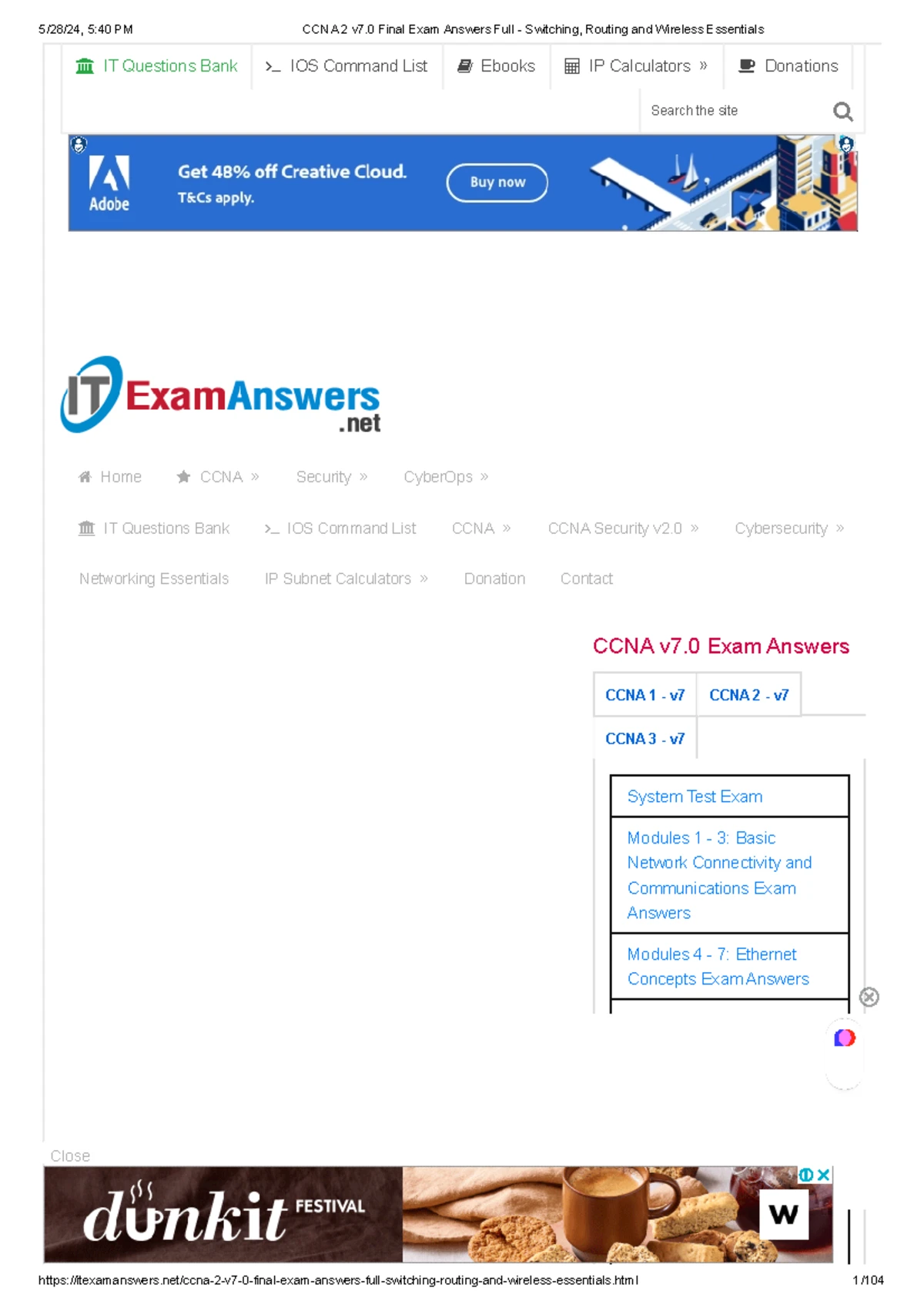 CCNA2 Switching, Routing, and Wireless Essentials Final Exam Answers - Studocu