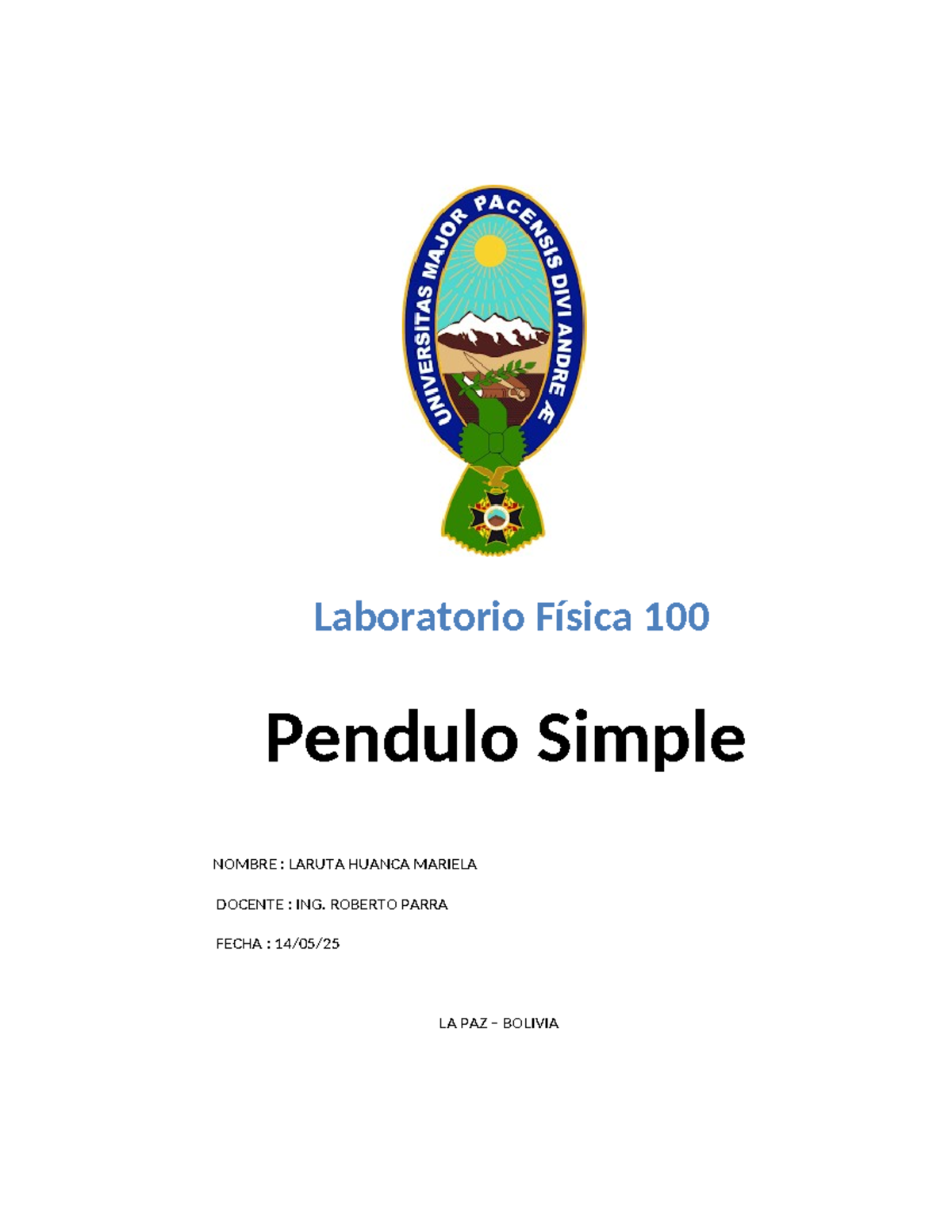 Informe LAB 100: Estudio del Péndulo Simple y la Gravedad - Studocu