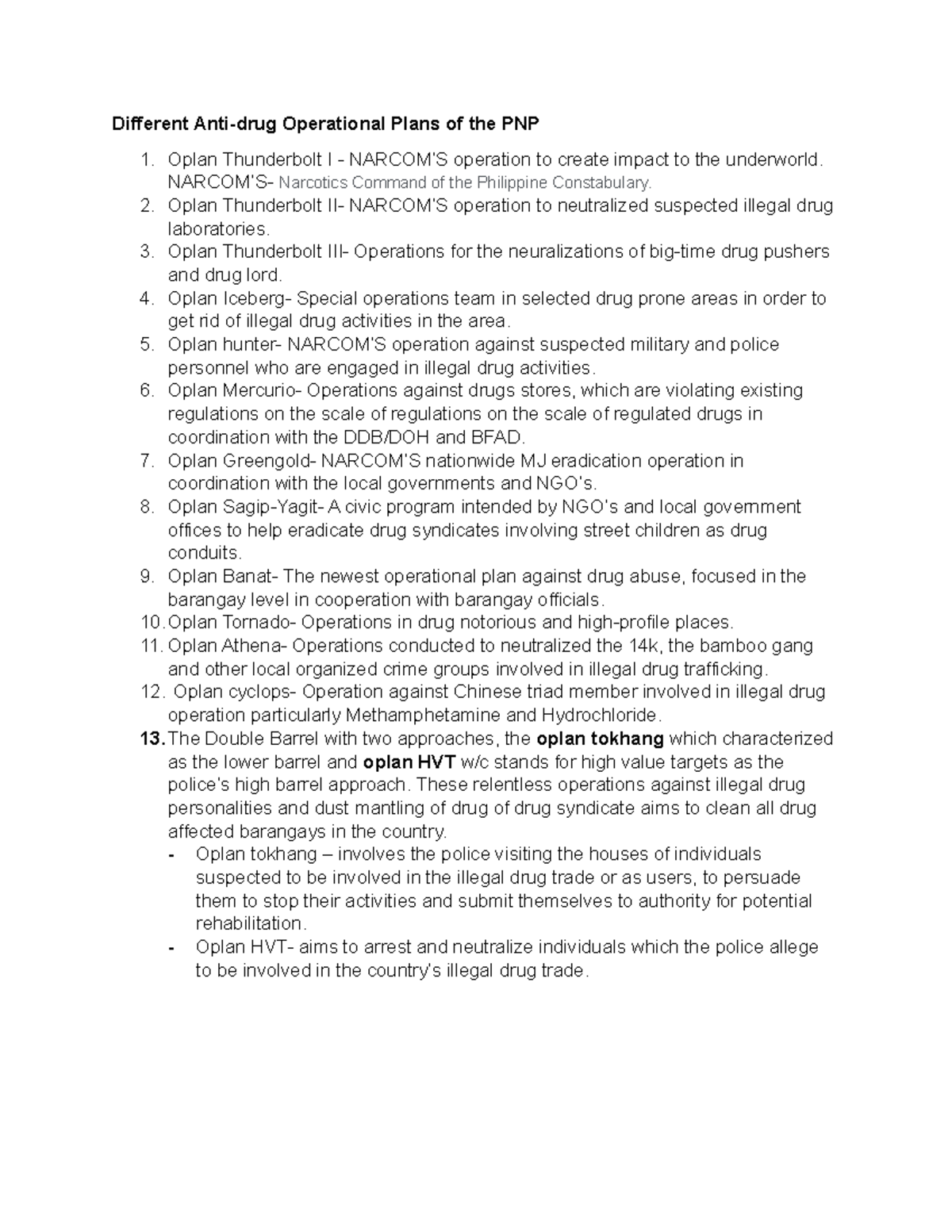 PNP Anti-drug Operational Plans Overview and Strategies - Studocu