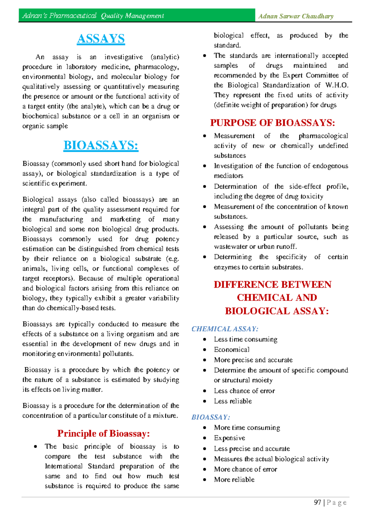 Pharmaceutical Quality Management: Assay Notes and Bioassay Methods ...