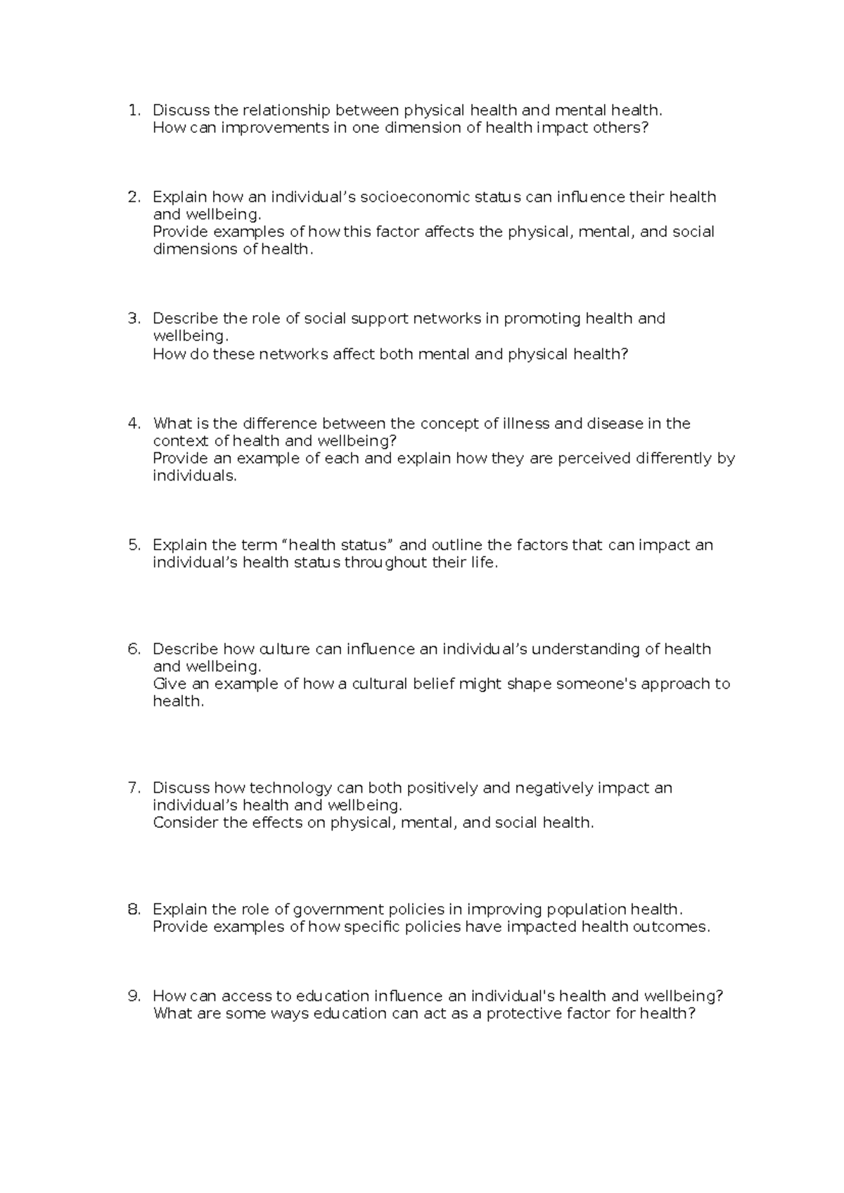 AOS1 Health and Wellbeing: Key Questions and Concepts Explained - Studocu