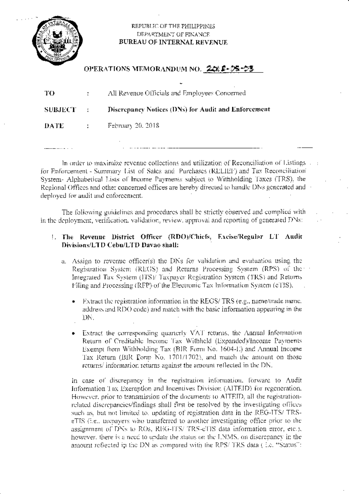 OPM 2018 05 03 Discrepancy Notices for Audit and Enforcement - Studocu