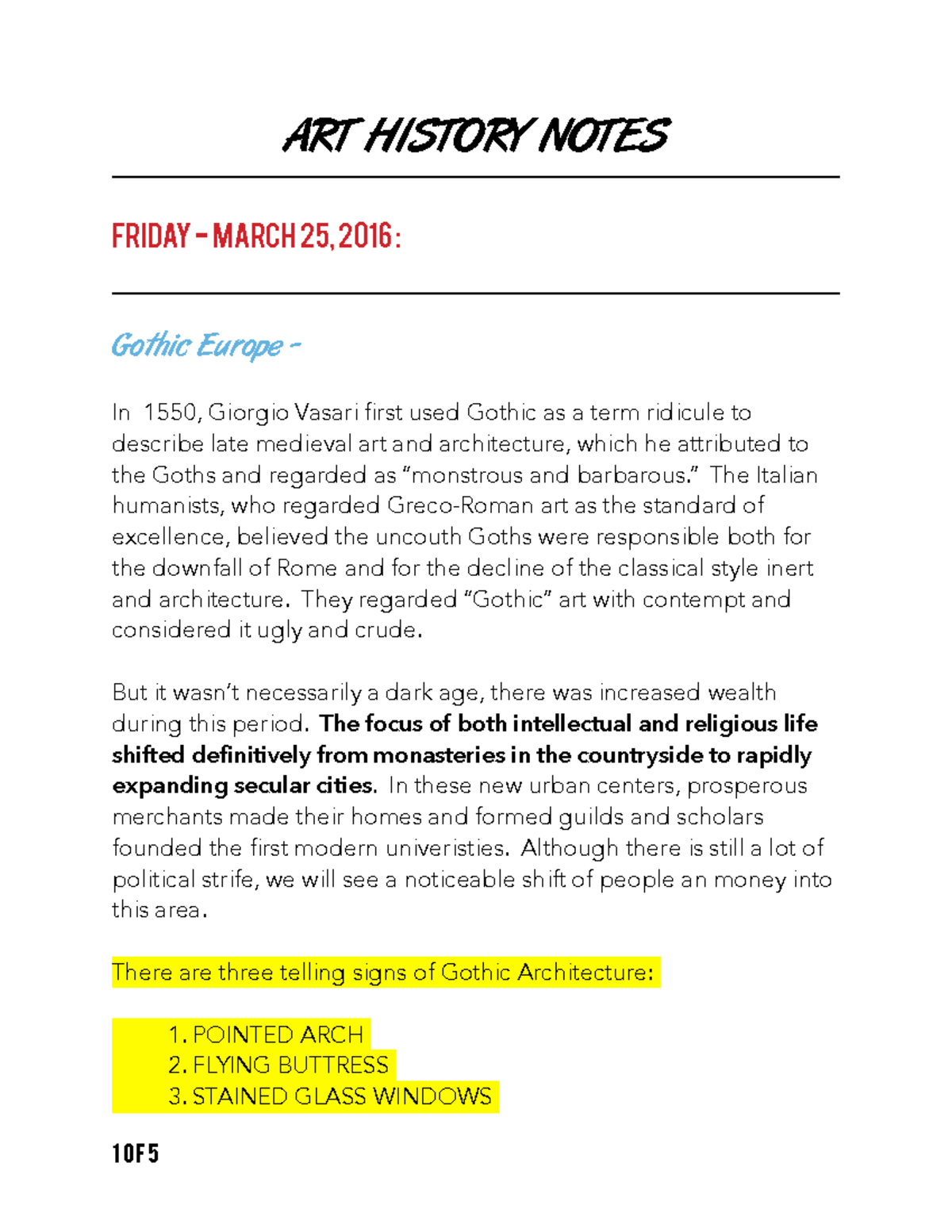 Art History - Gothic Europe - ART HISTORY NOTES Friday March 25, 2016 ...