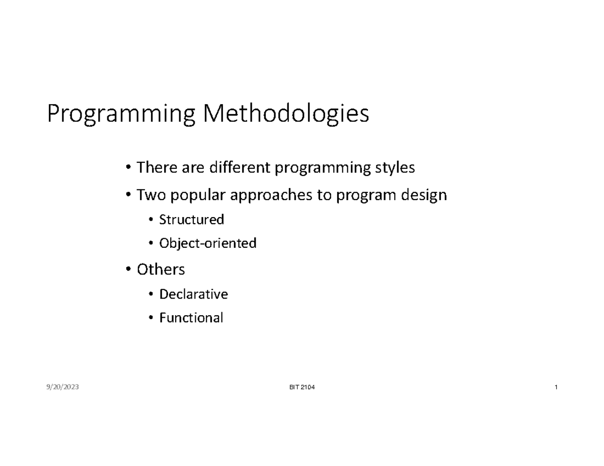 BIT 2104 Programming Methodologies: Structured, Declarative, and Functional - Studocu