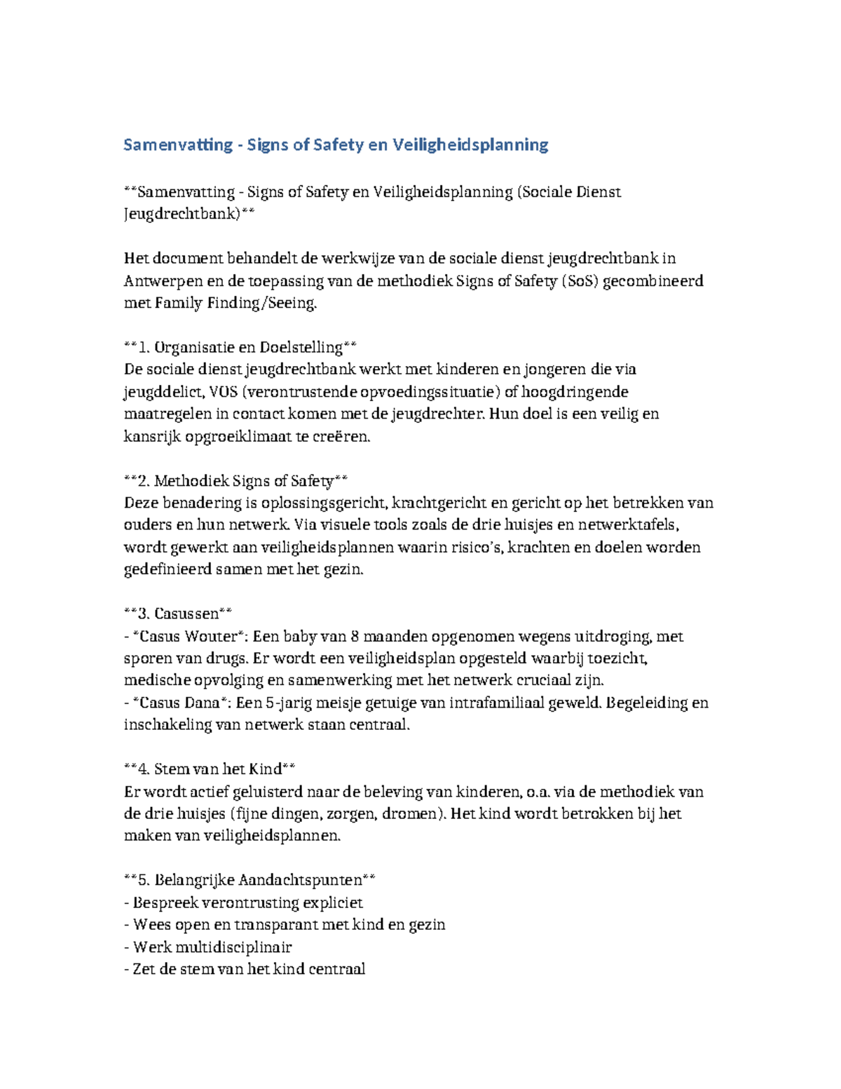 Samenvatting Signs of Safety en Veiligheidsplanning (Jeugdrechtbank ...