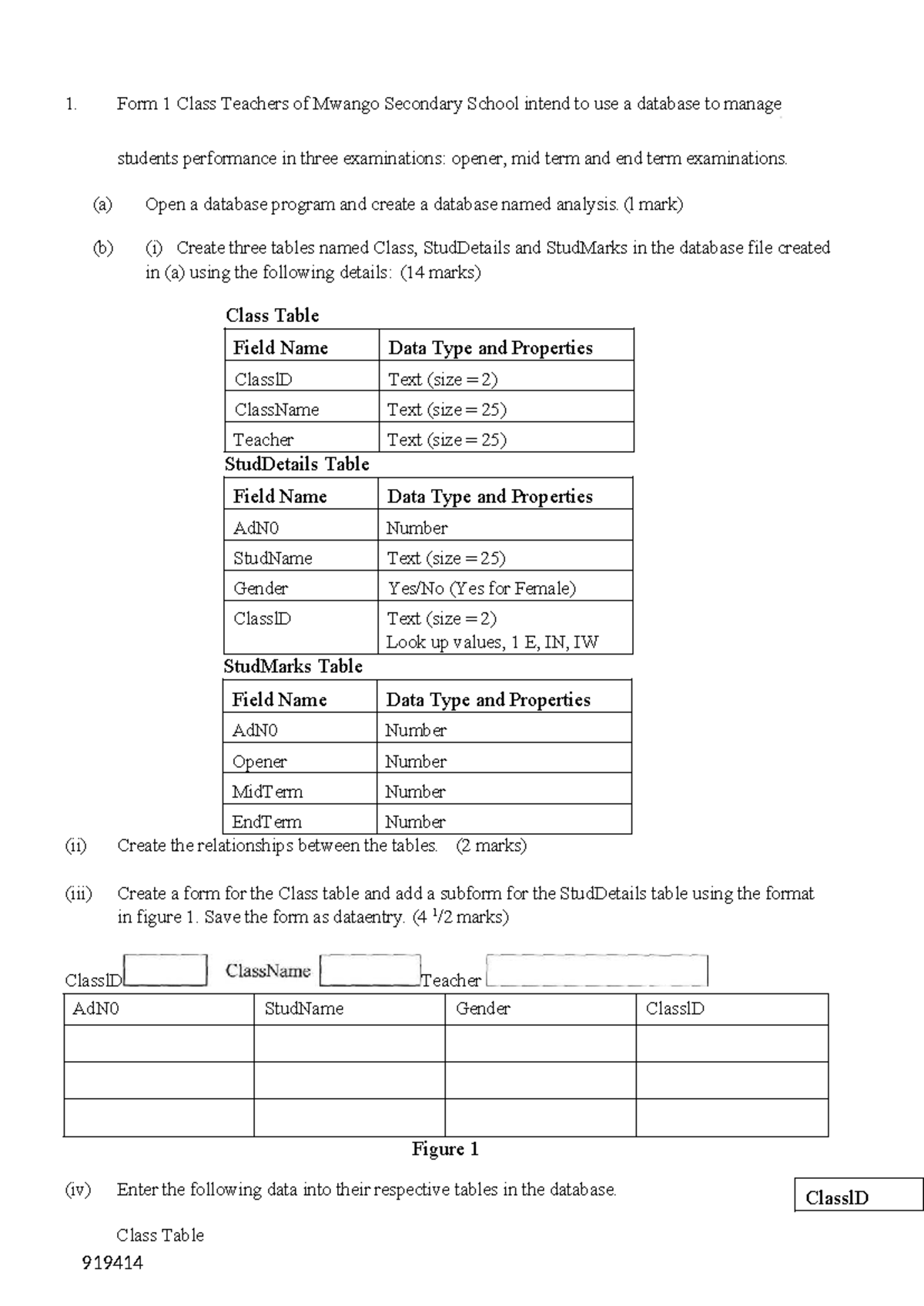 2019 KCSE Computer Studies Paper 2: Database Management for Form 1 - Studocu