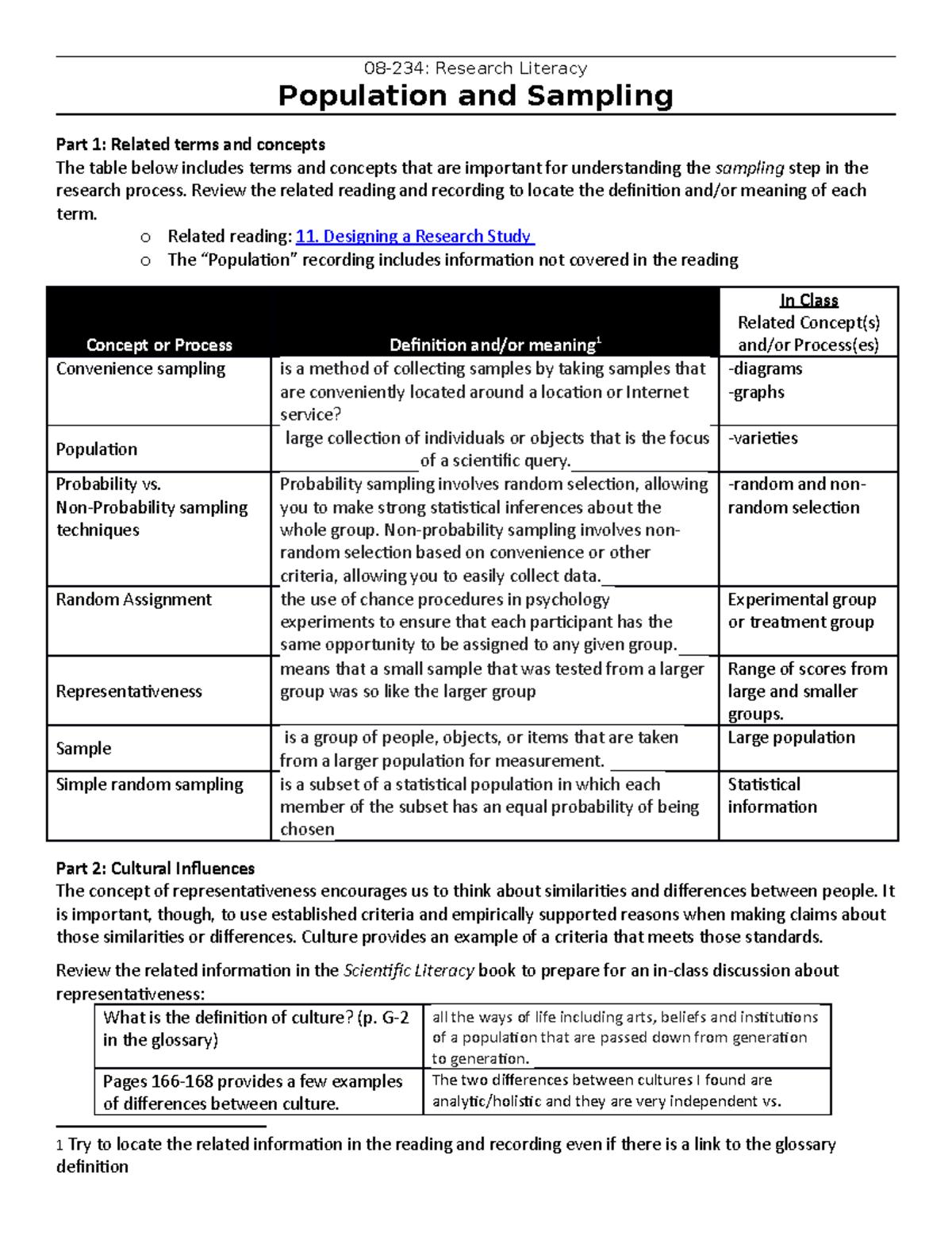 Population & Sampling Concepts in 08-234: Research Literacy - Studocu