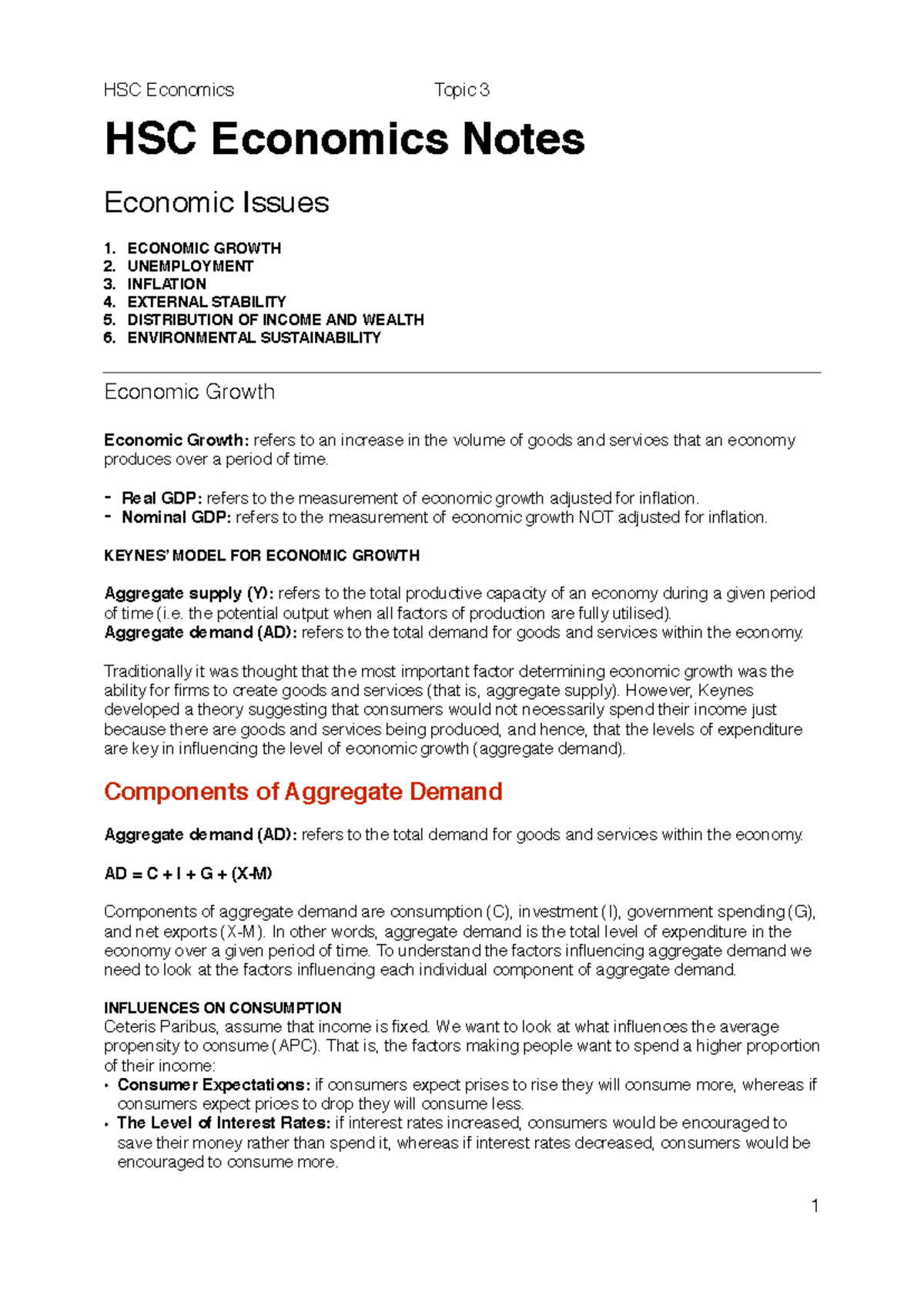 HSC Economics Final Exam Notes: Key Concepts & Issues Explained - Studocu