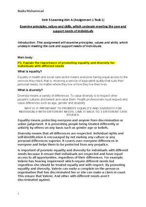 UNIT 8 - Learning Aim A and B - Health and Social Care Level 3 Pearson ...