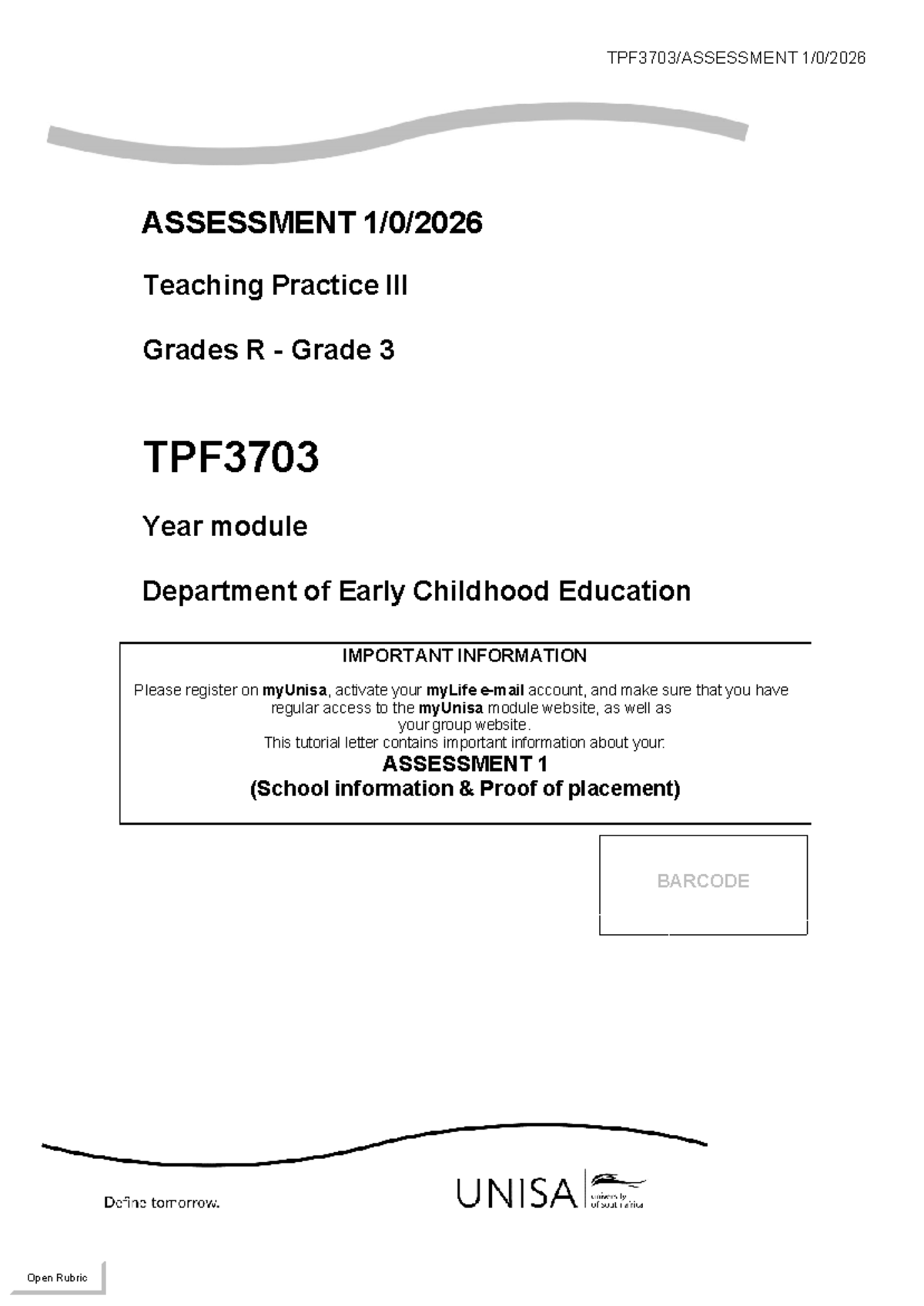 TPF3703 Teaching Practice Assessment 1 Guidelines for 2026 - Studocu