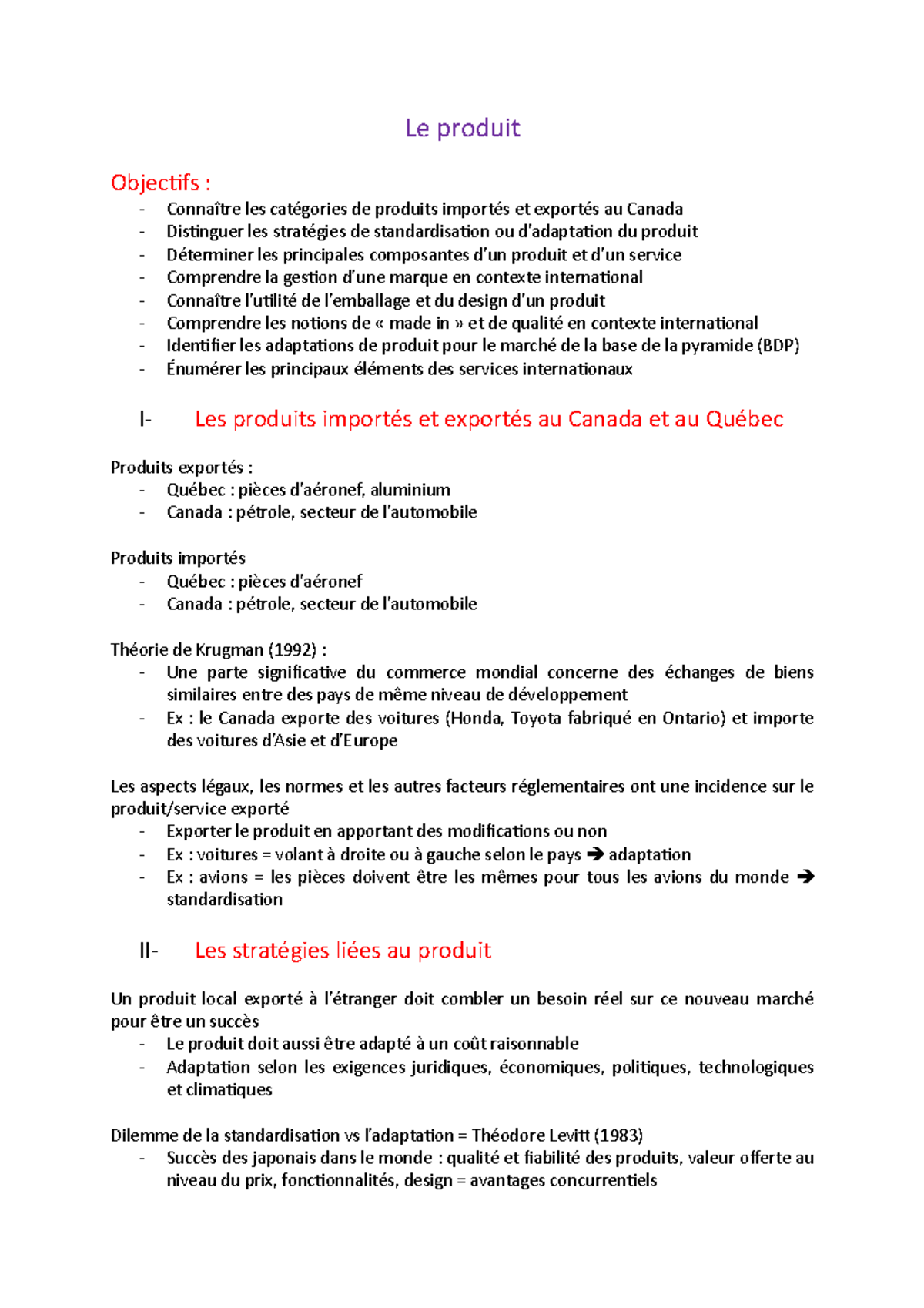 Séance 5 - Le produit - Le produit Objectifs : Connaître les catégories ...