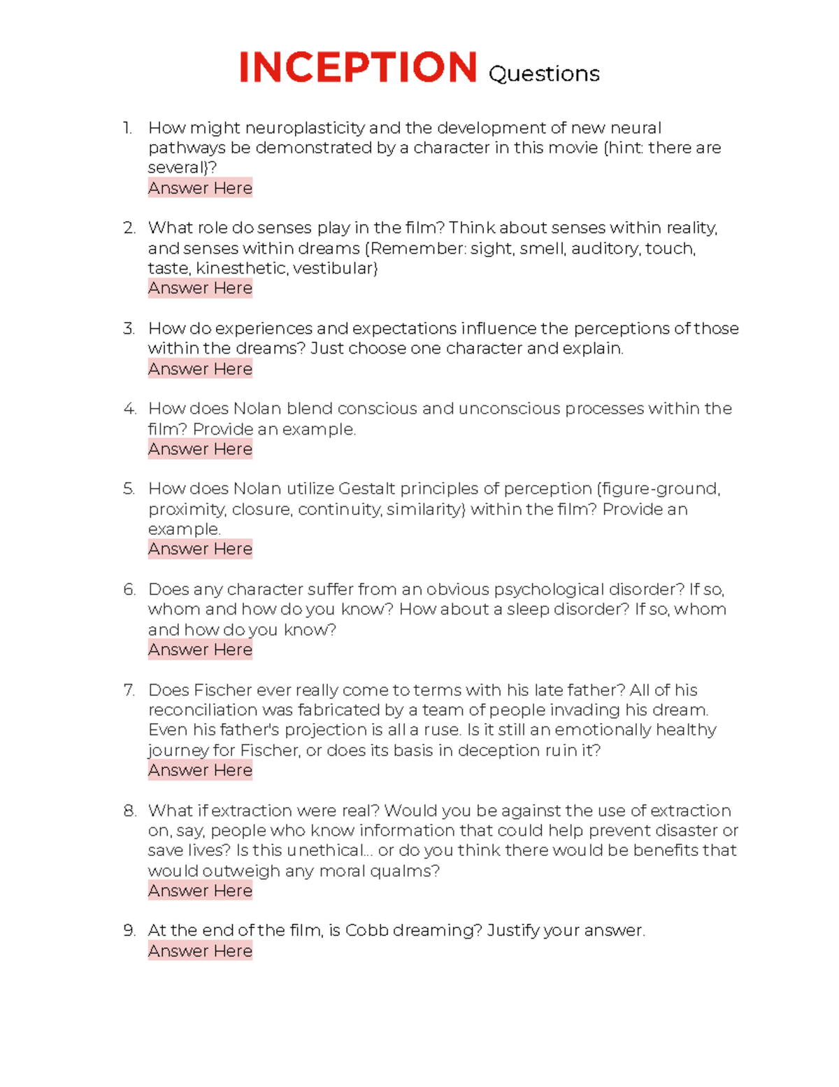 PSY 301: Inception Film Analysis Questions and Insights - Studocu