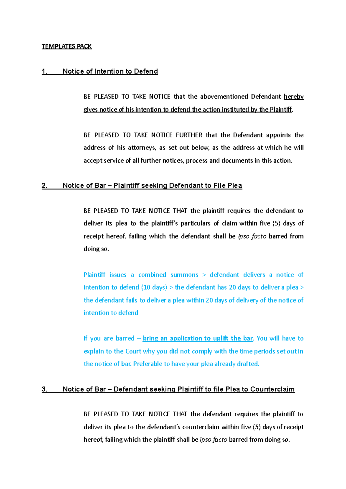 Legal Templates and Notices for Court Procedures (DRAFTING) - Studocu