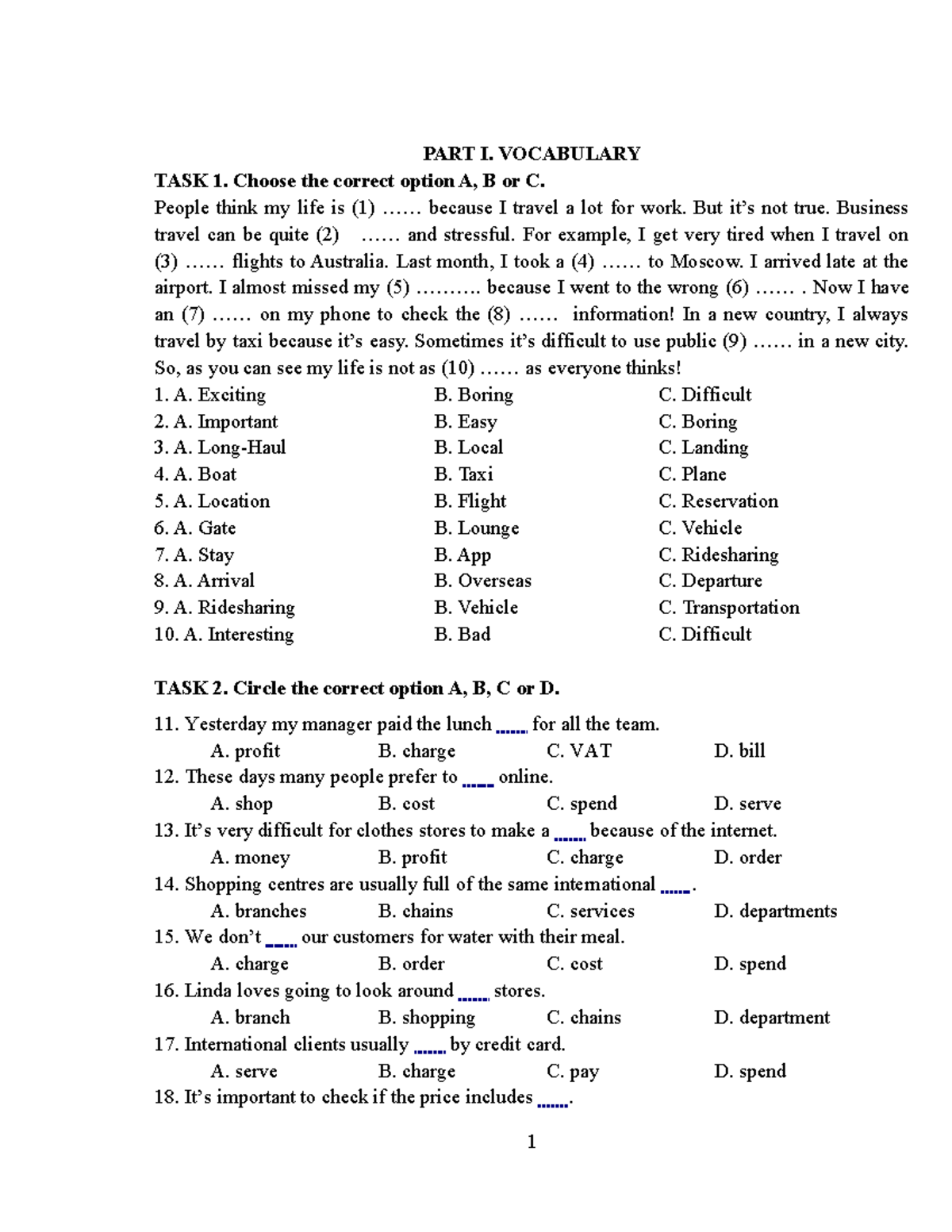 MID-TERM VOCABULARY & READING TASKS - ENGLISH DOCUMENT - Studocu