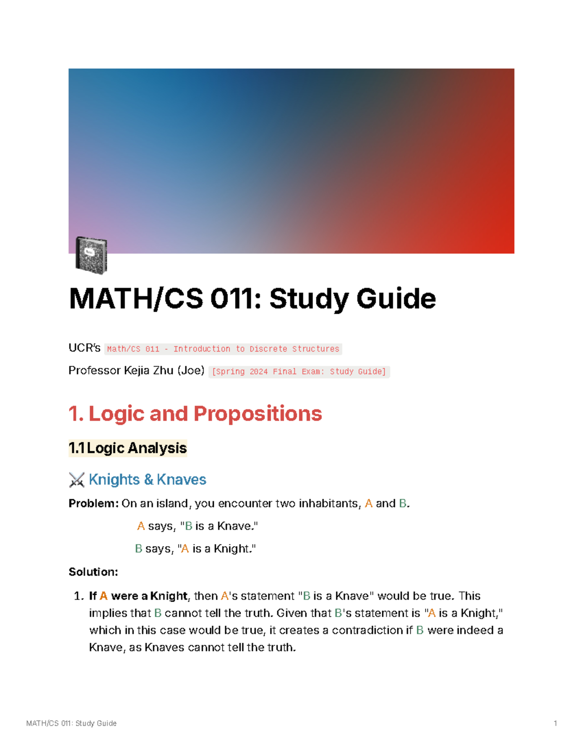MATH/CS 011: Spring 2024 Final Exam Study Guide on Discrete Structures - Studocu