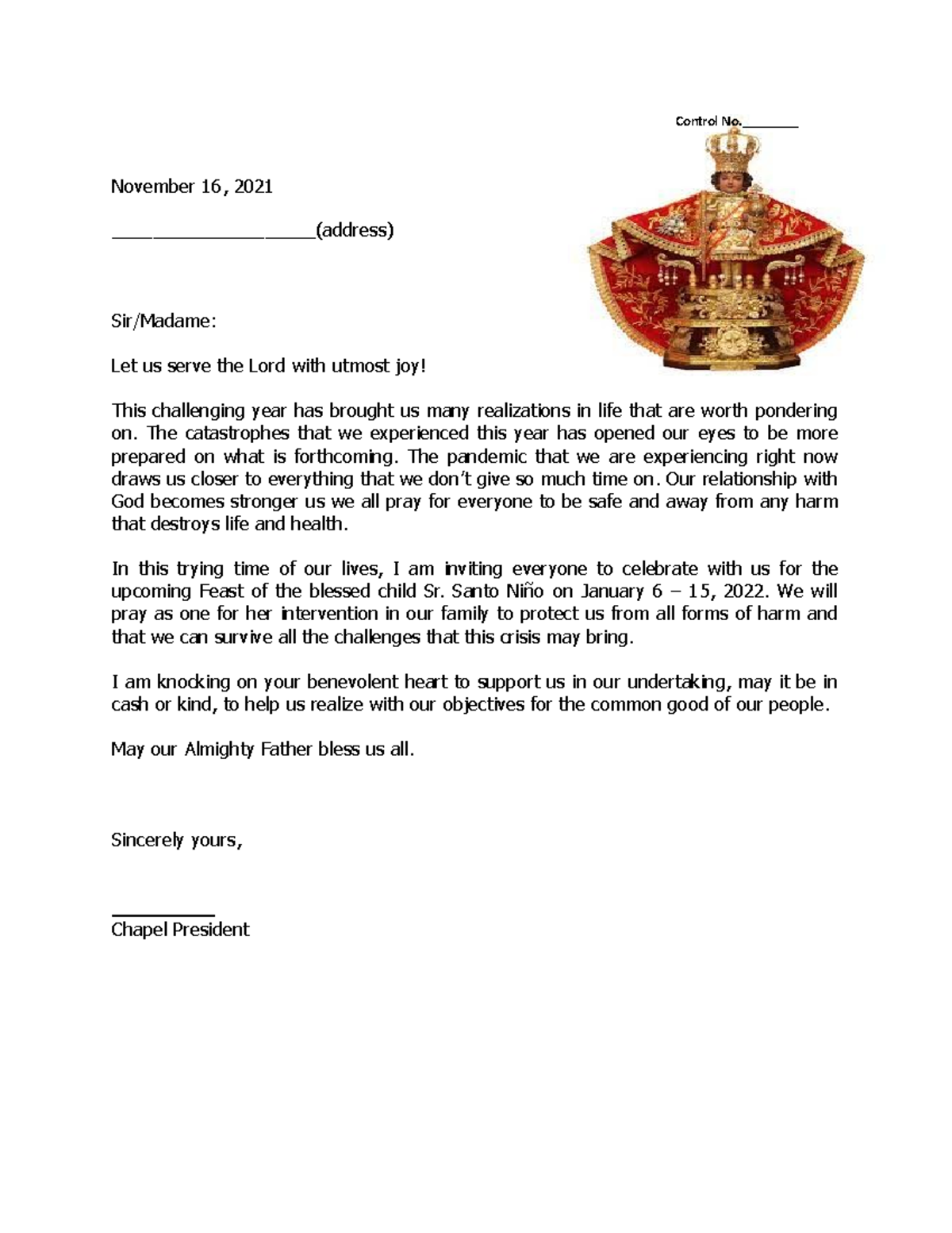 2022 Solicitation Letter for the Feast of Sr. Santo Niño Celebration ...