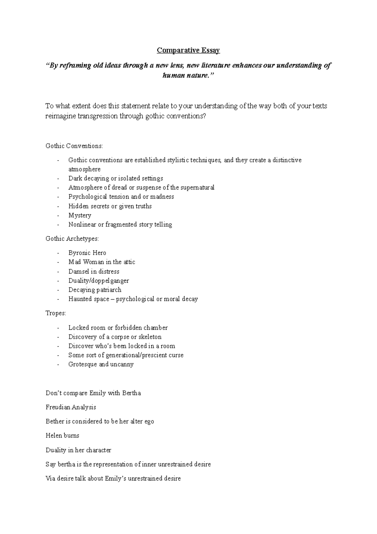 ENG 202 Comparative Essay: Reimagining Transgression in Gothic ...